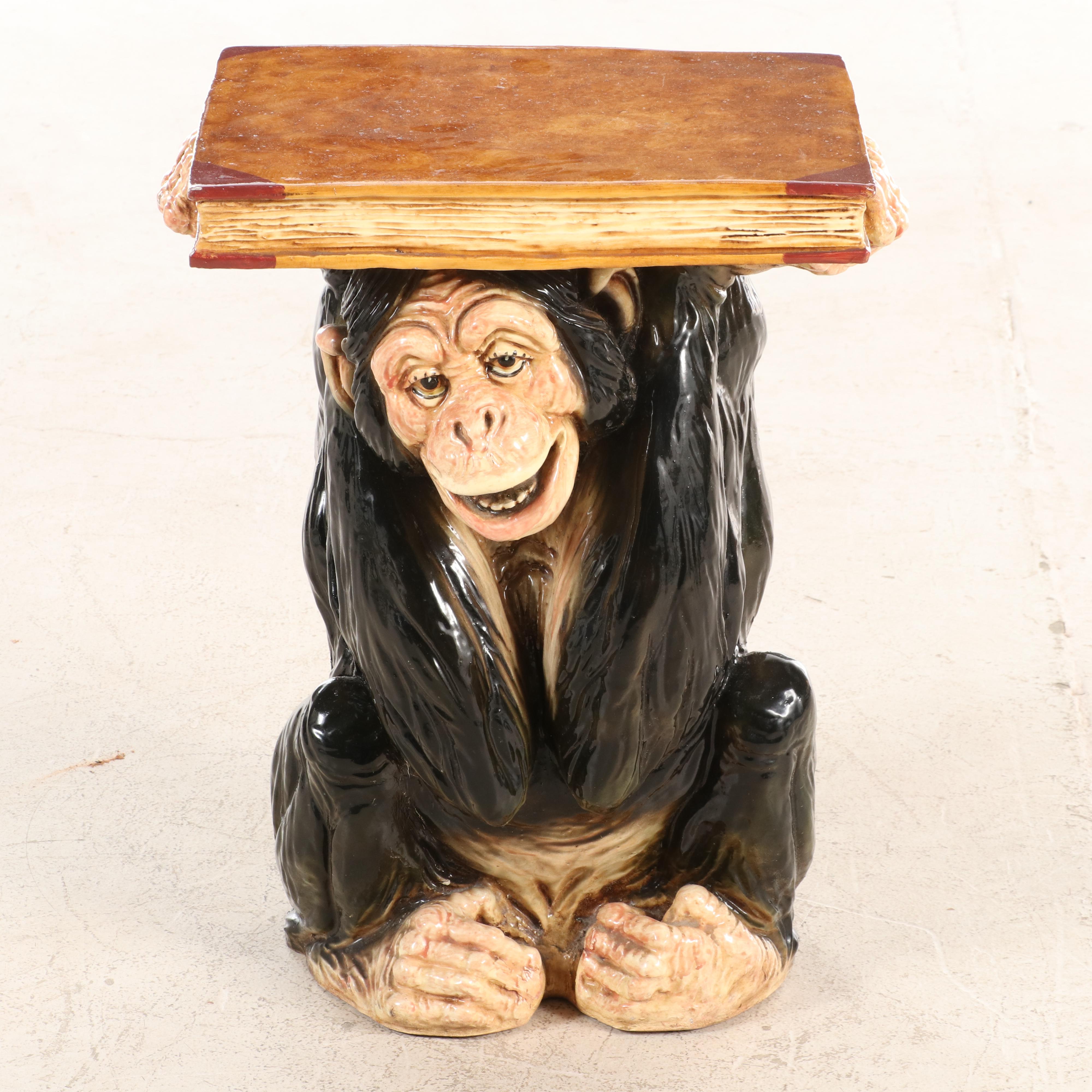Composite Figural Chimpanzee Book Side Table | EBTH