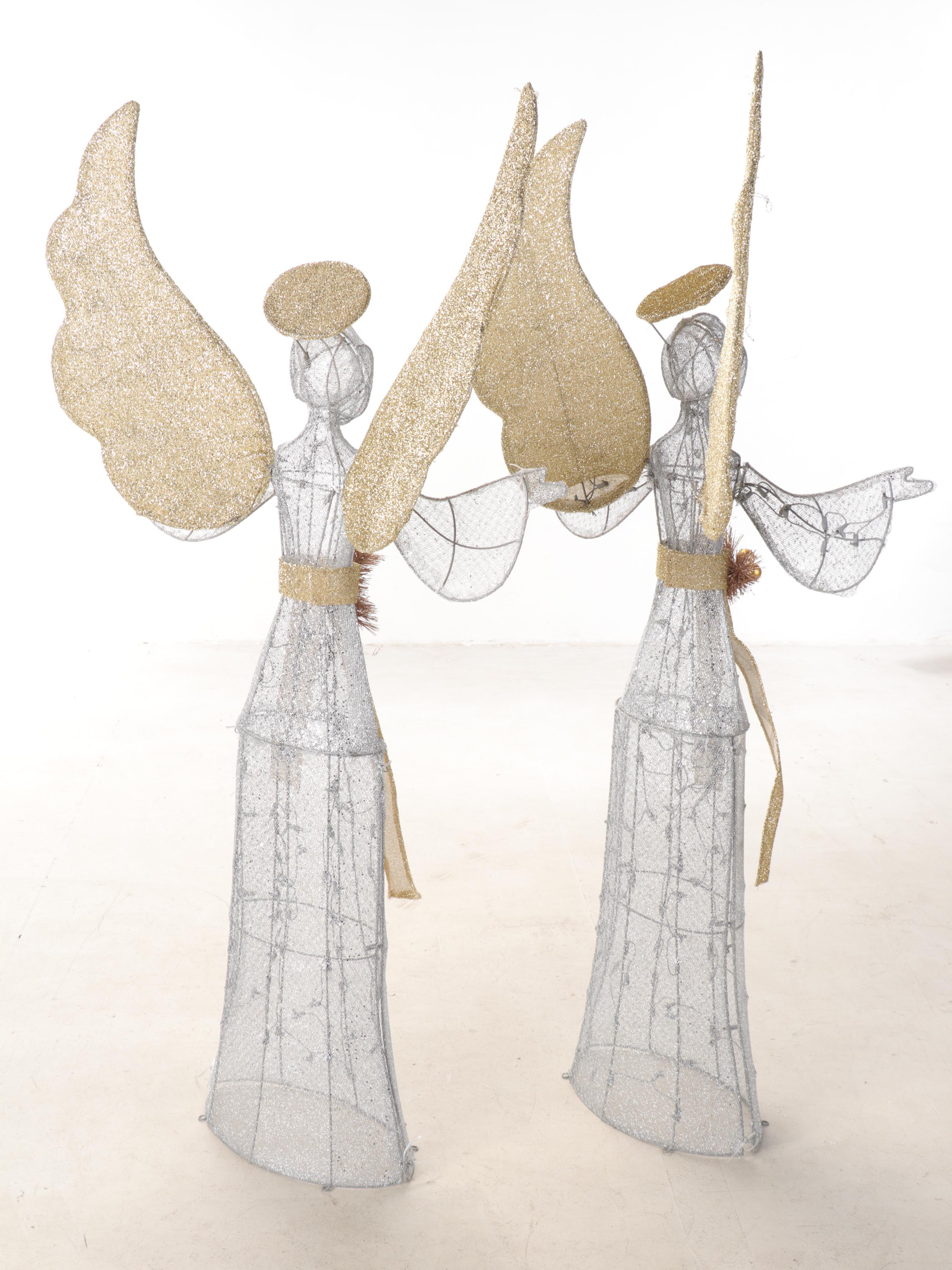 Two Pairs of Angels in Gold Paint, Glittered Metal, Silver and Gold ...