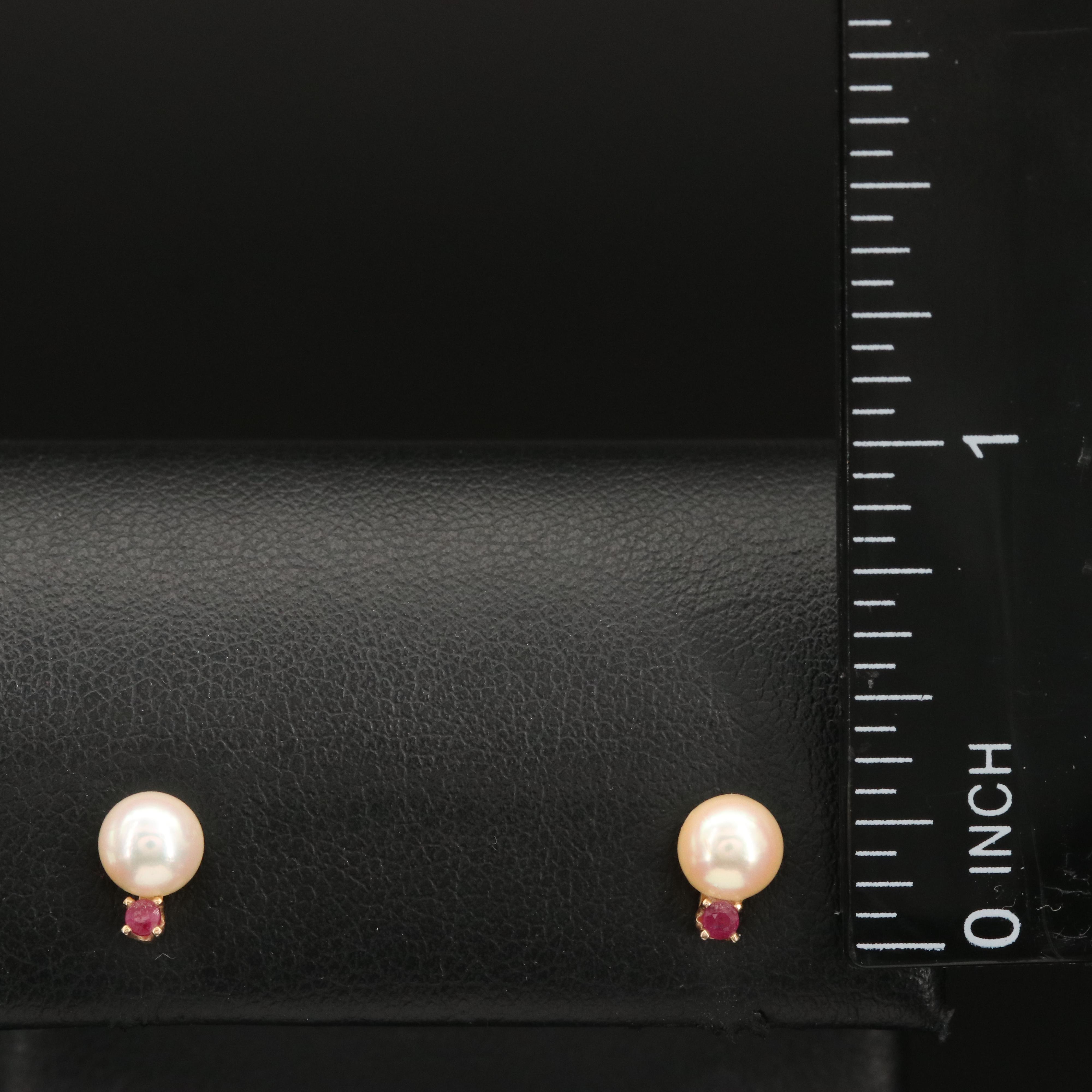 14K Pearl and Ruby Stud Earrings | EBTH