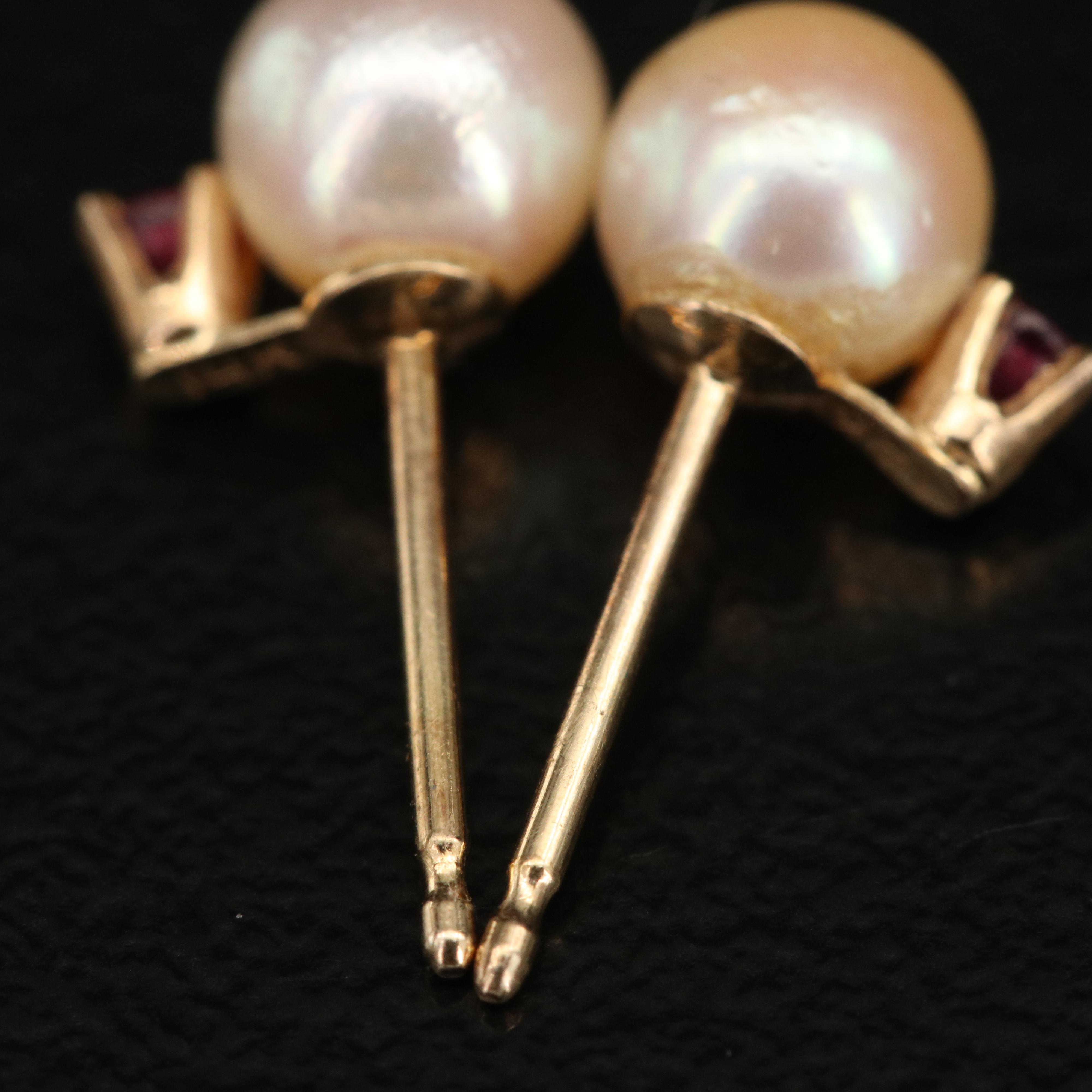 14K Pearl and Ruby Stud Earrings | EBTH