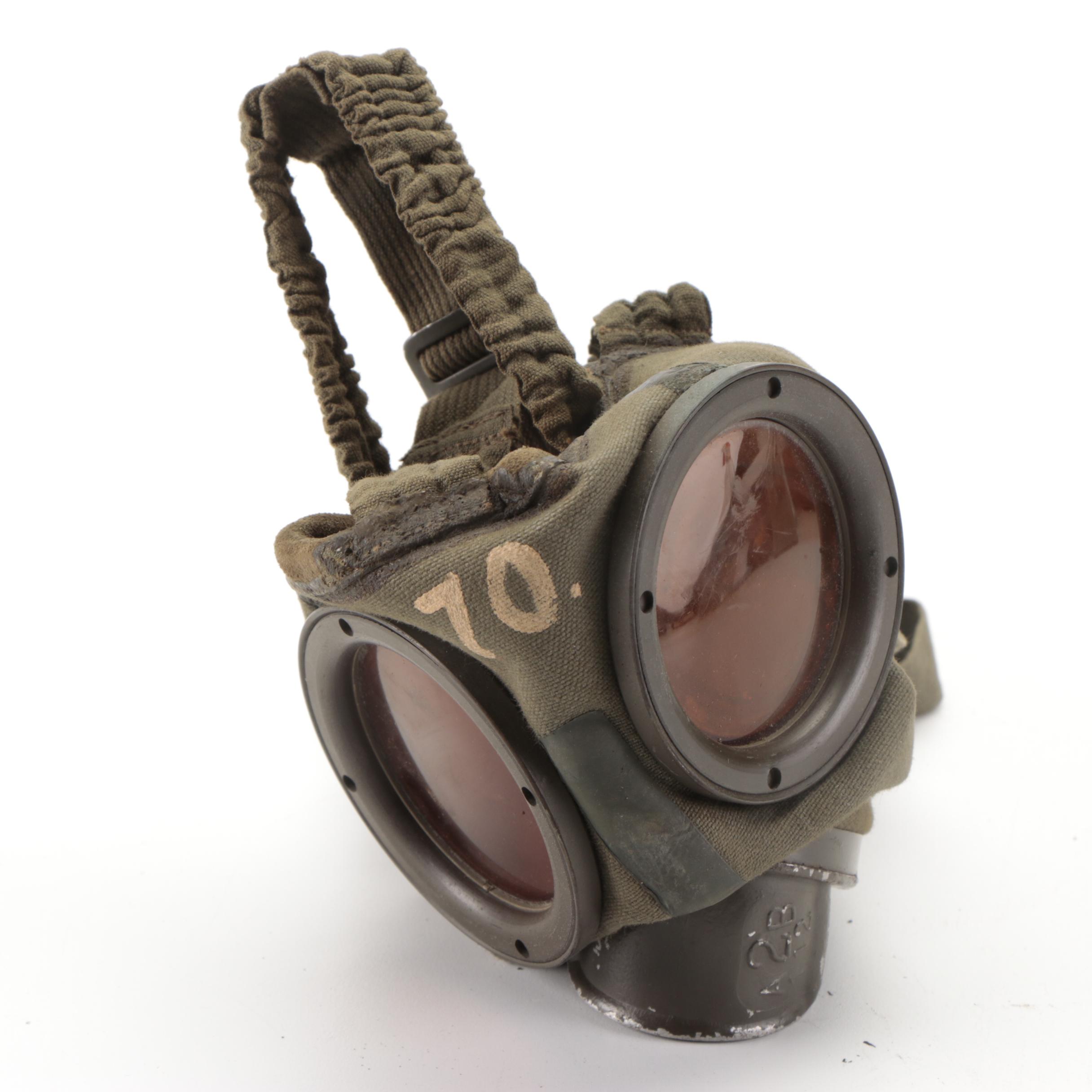 German WWII Era M35 Helmet, HRE43 Canteen, and Gas Mask, 1930s-1940s | EBTH