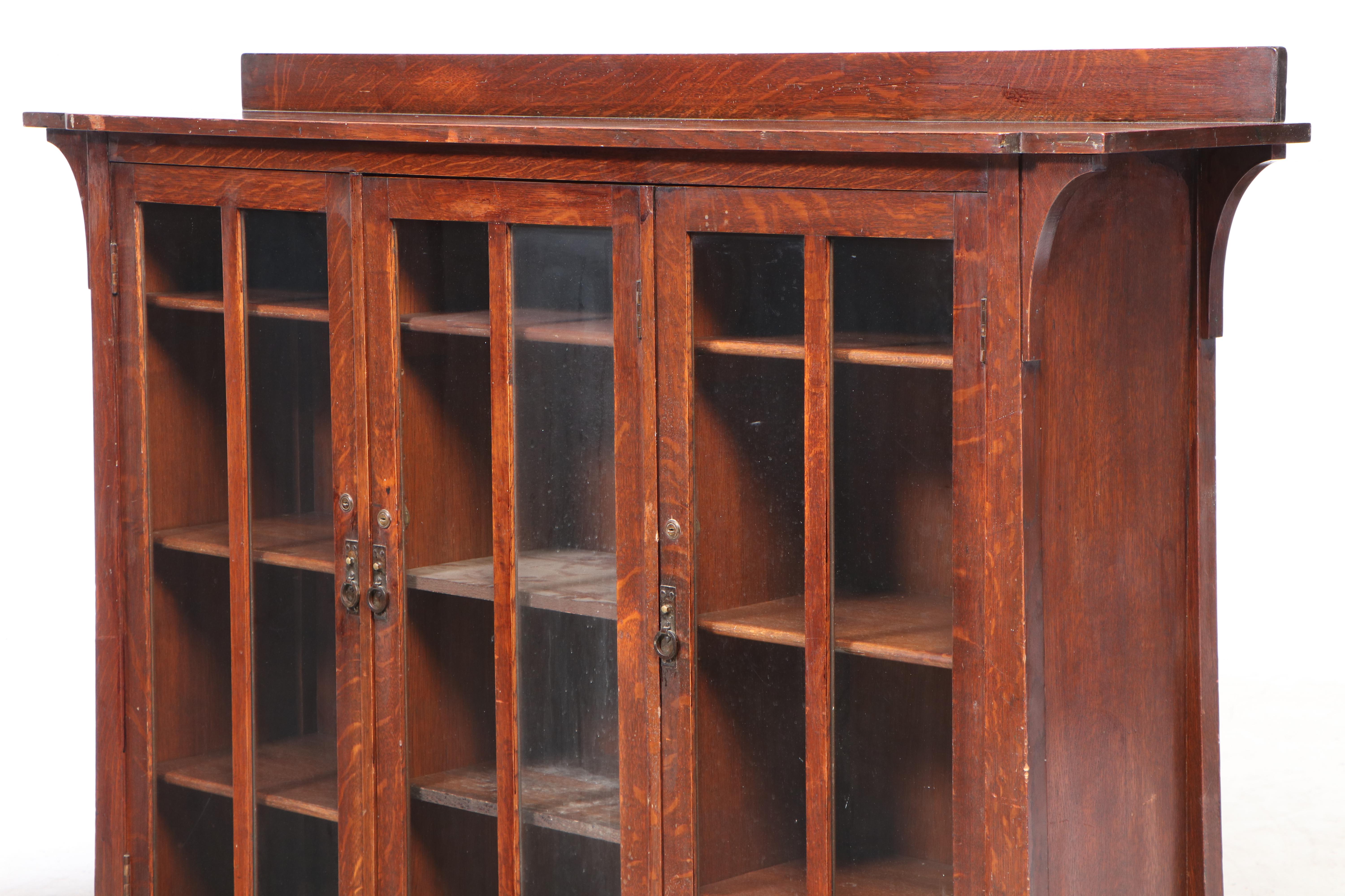 Limbert Arts and Crafts Quartersawn Oak Triple-Door Bookcase, Early ...