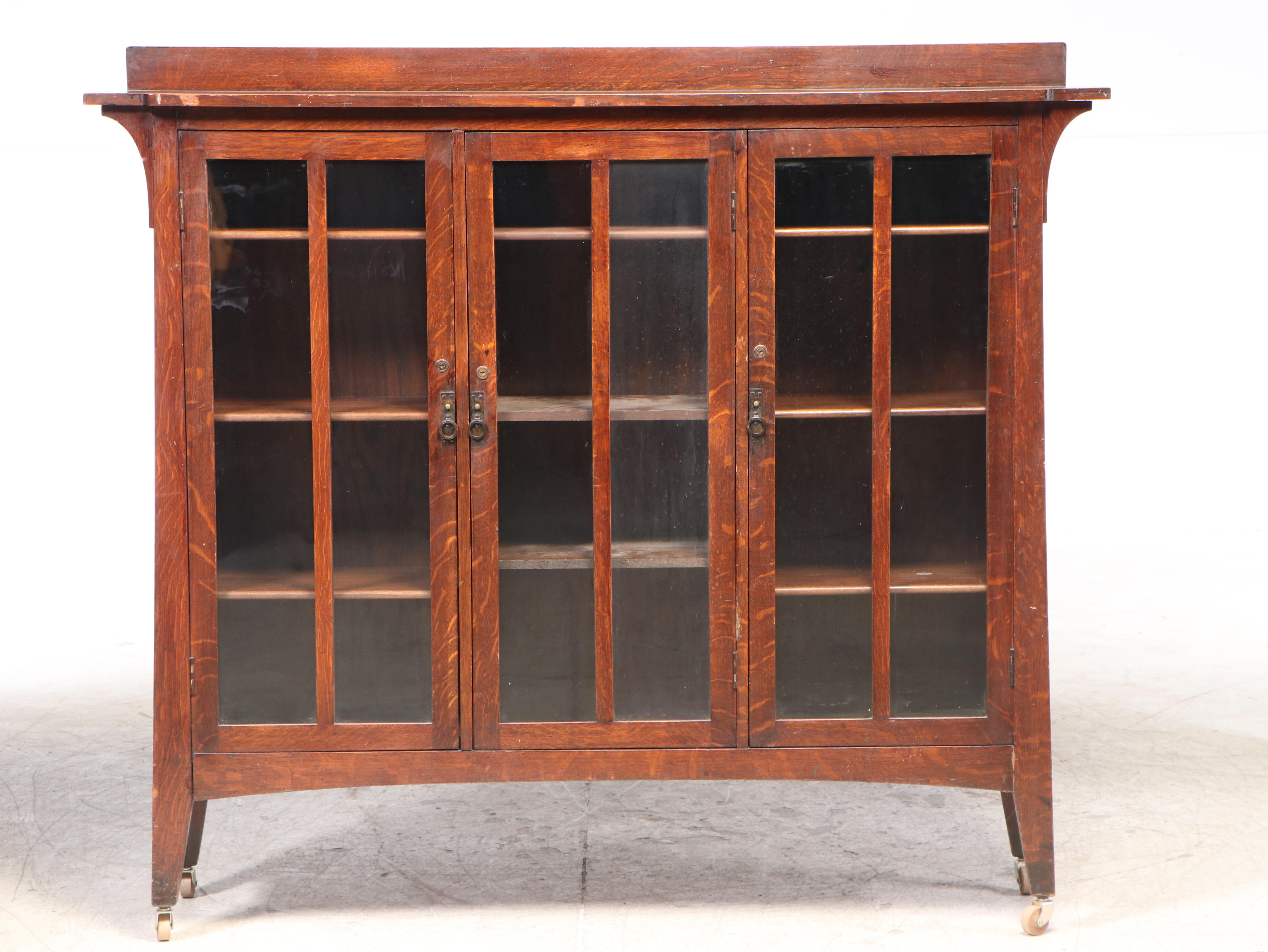 Limbert Arts and Crafts Quartersawn Oak Triple-Door Bookcase, Early ...