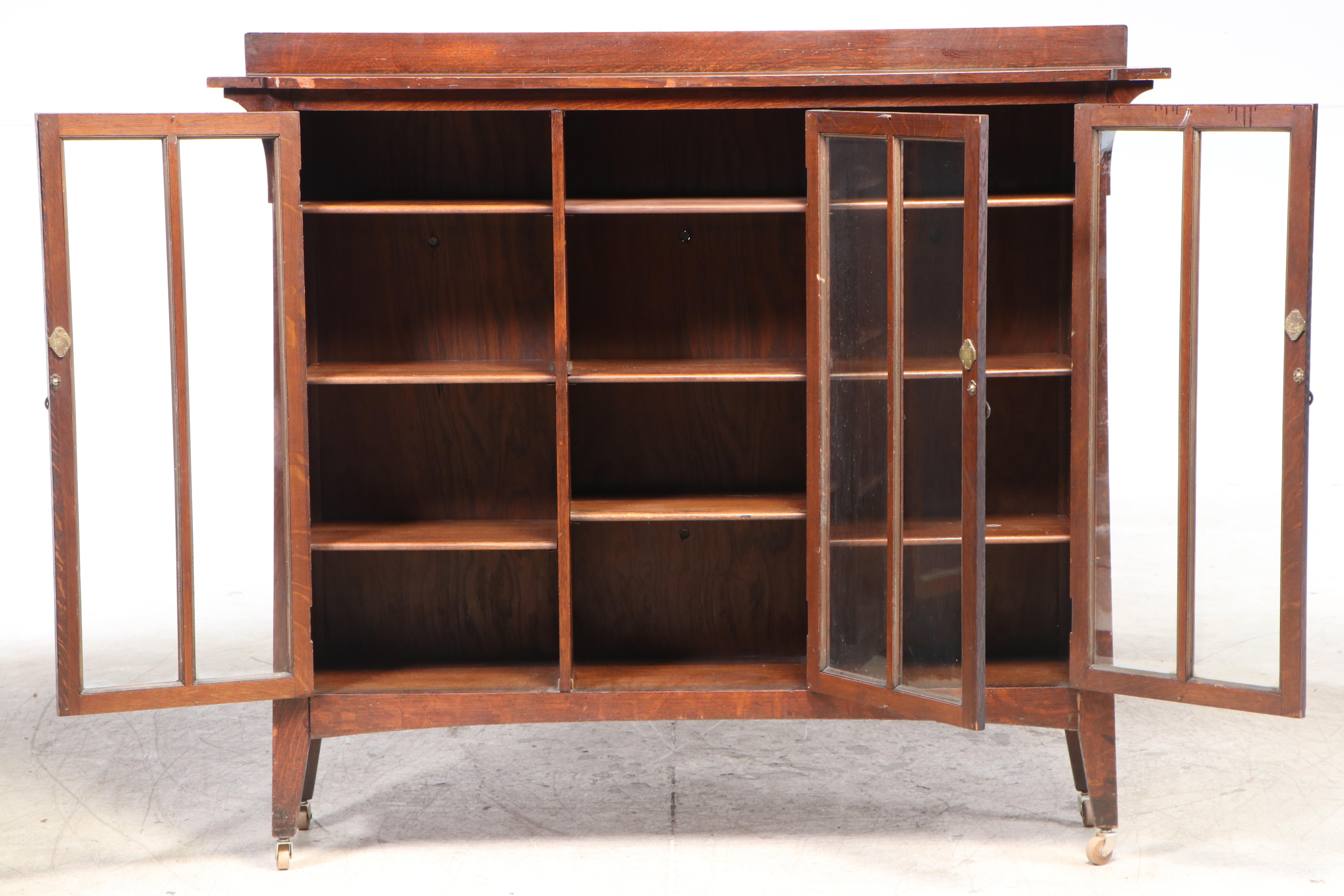Limbert Arts and Crafts Quartersawn Oak Triple-Door Bookcase, Early ...