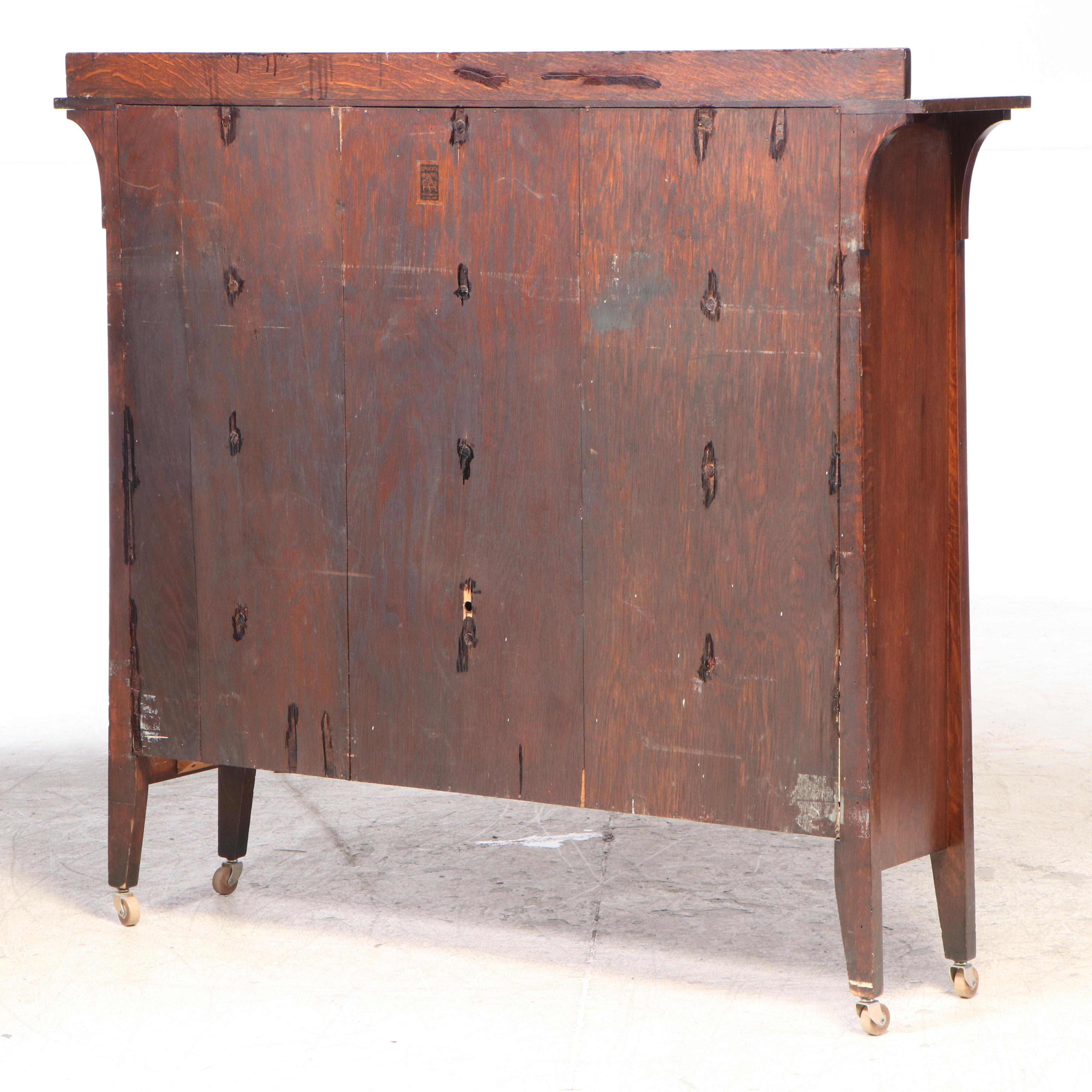 Limbert Arts and Crafts Quartersawn Oak Triple-Door Bookcase, Early ...