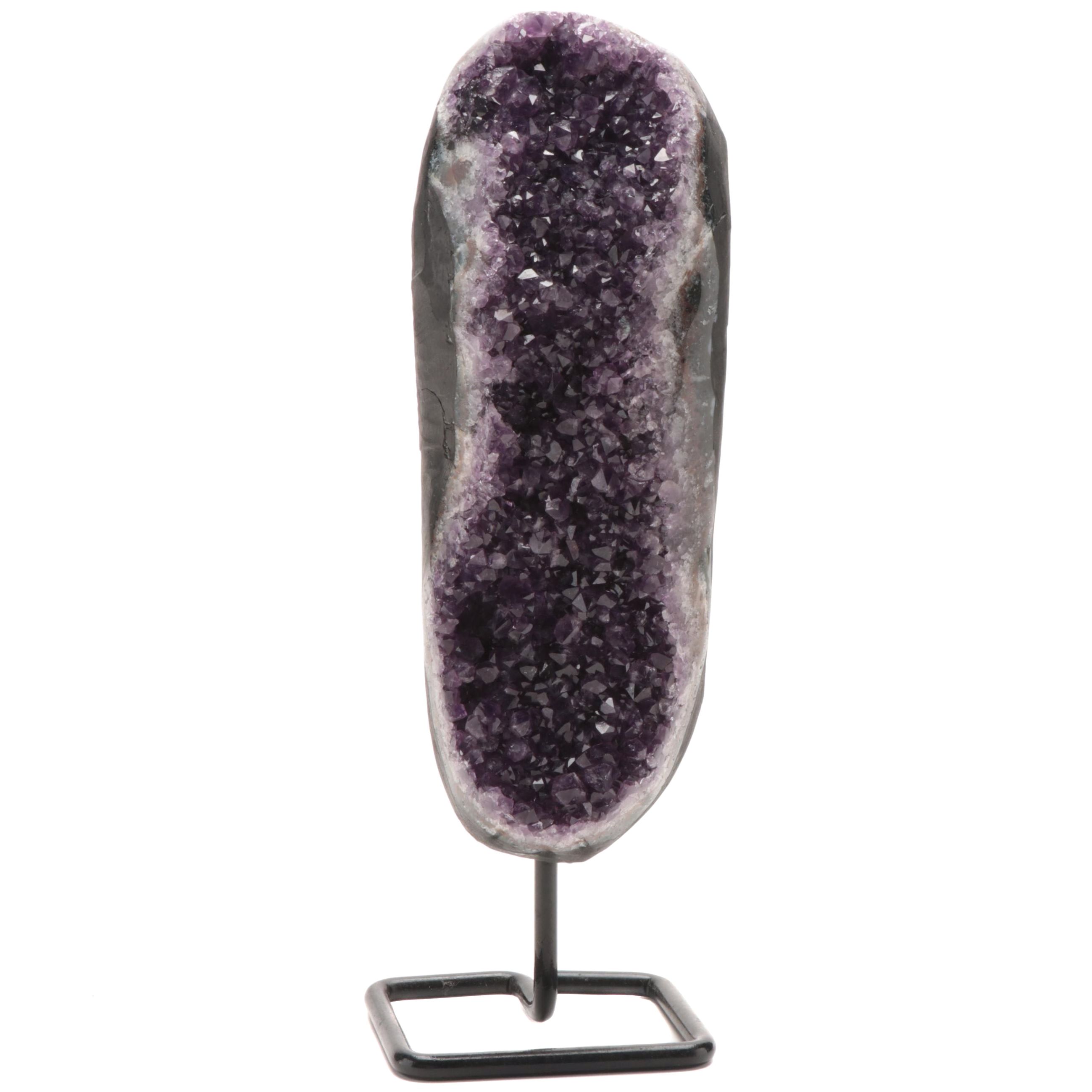 Amethyst Geode Mineral Specimen on Metal Stand | EBTH