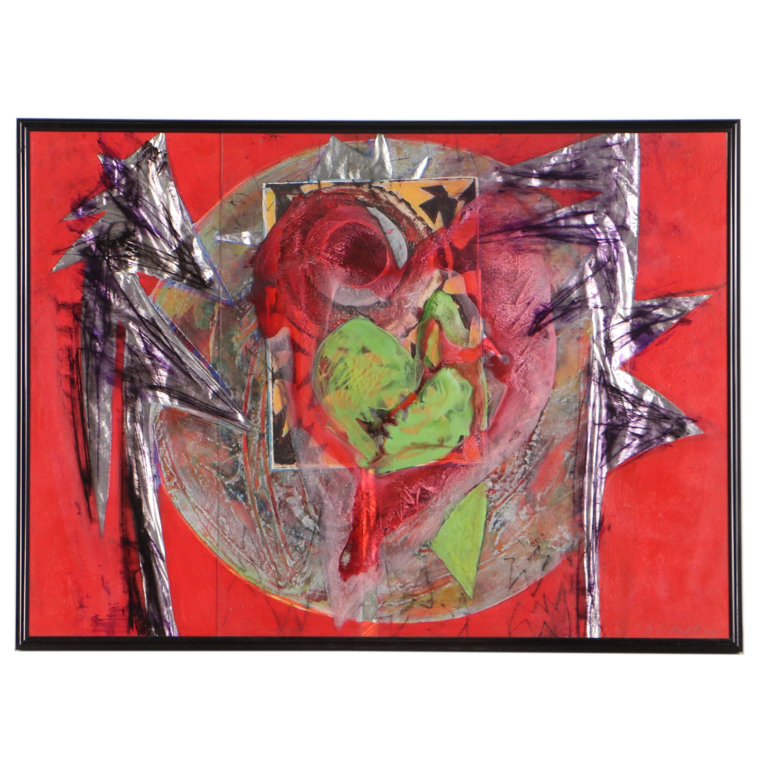 Sarah Roush Abstract Mixed Media Painting "Halberd Heart" | EBTH