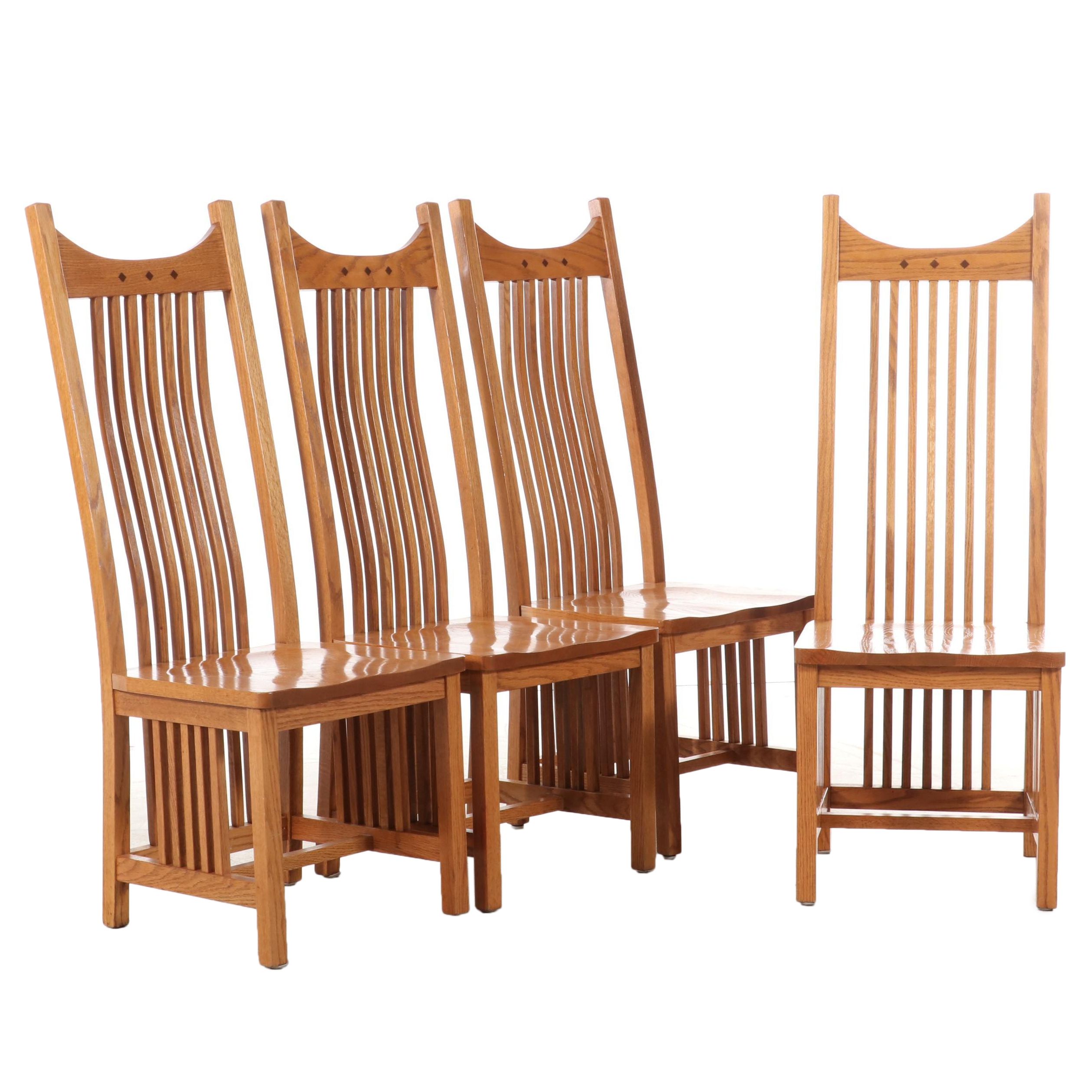 Four Prairie Style Oak and Inlaid Dining Chairs | EBTH