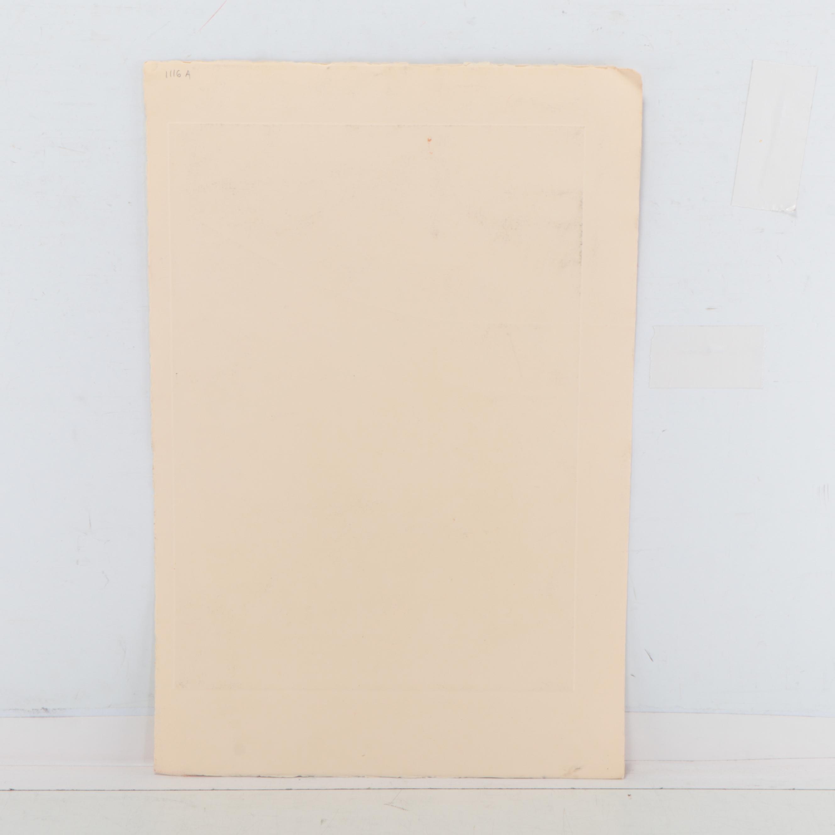 Sarah Roush Figural Etching of a Face With Eyes and Fangs, Circa 1985 ...