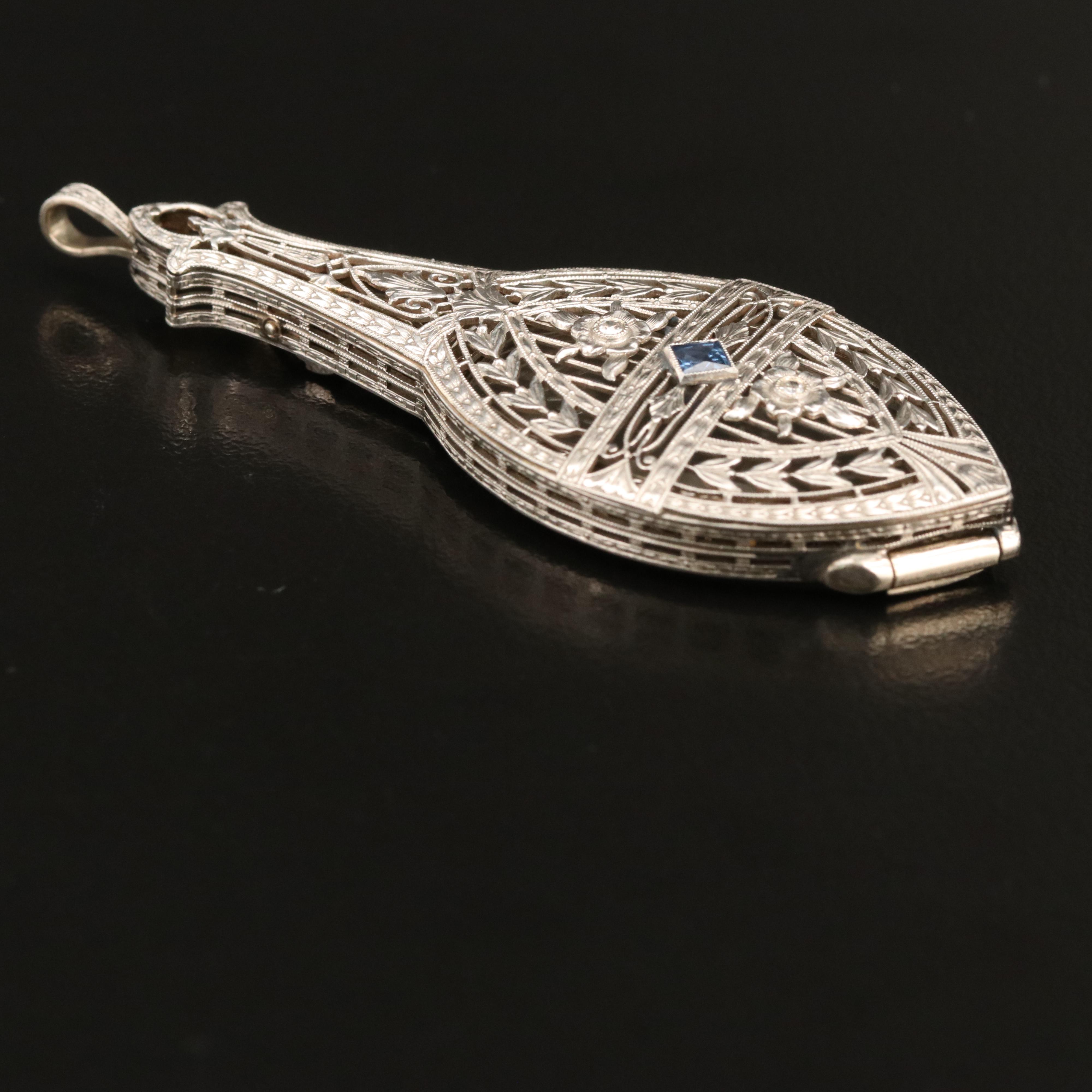 Edwardian 14K Sapphire and Diamond Lorgnette Pendant | Everything But ...