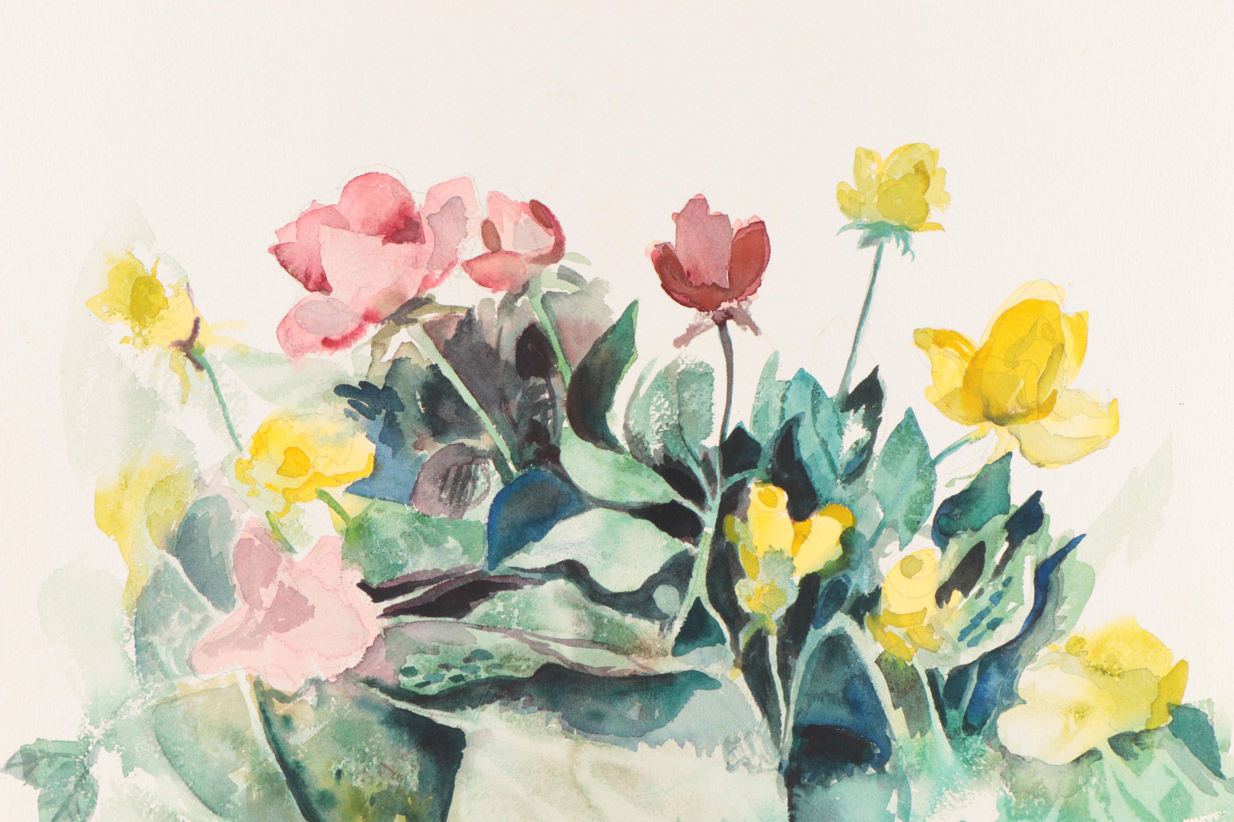 Marion Maas Abstract Floral Watercolor Paintings, Late 20th Century | EBTH