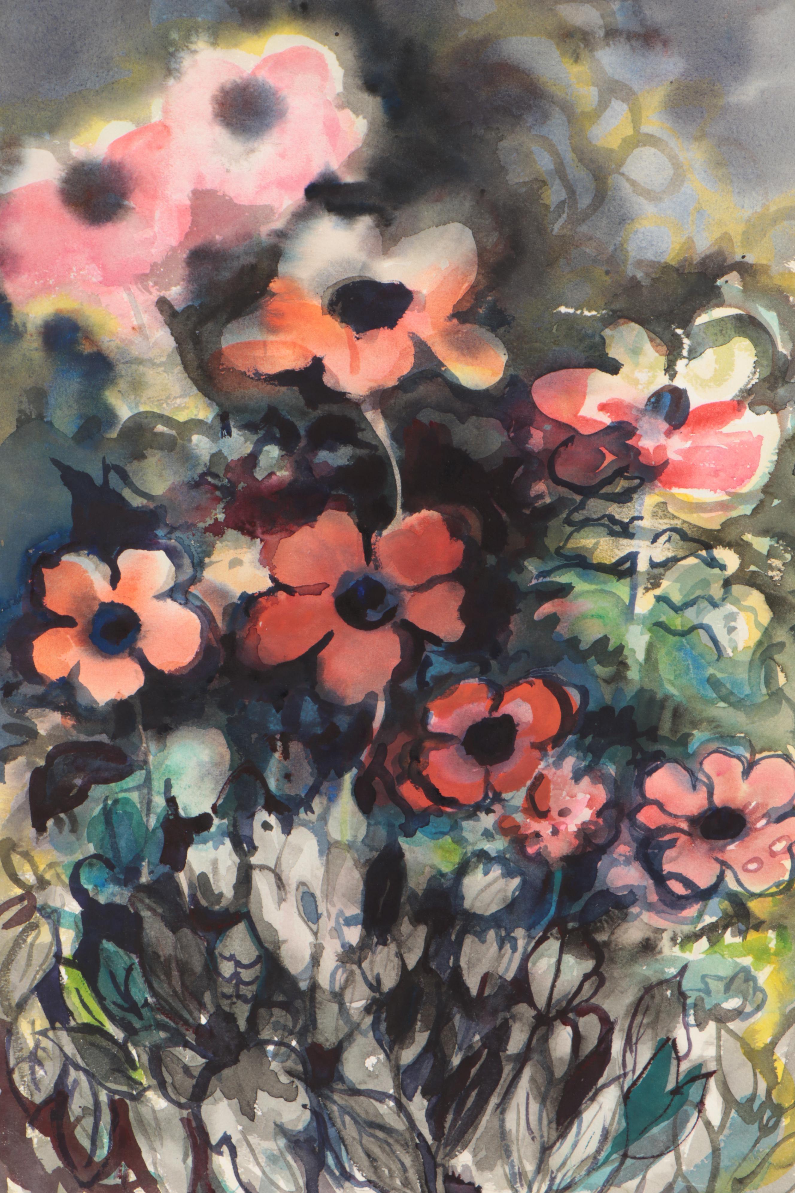 Marion Maas Abstract Floral Watercolor Paintings, Late 20th Century | EBTH