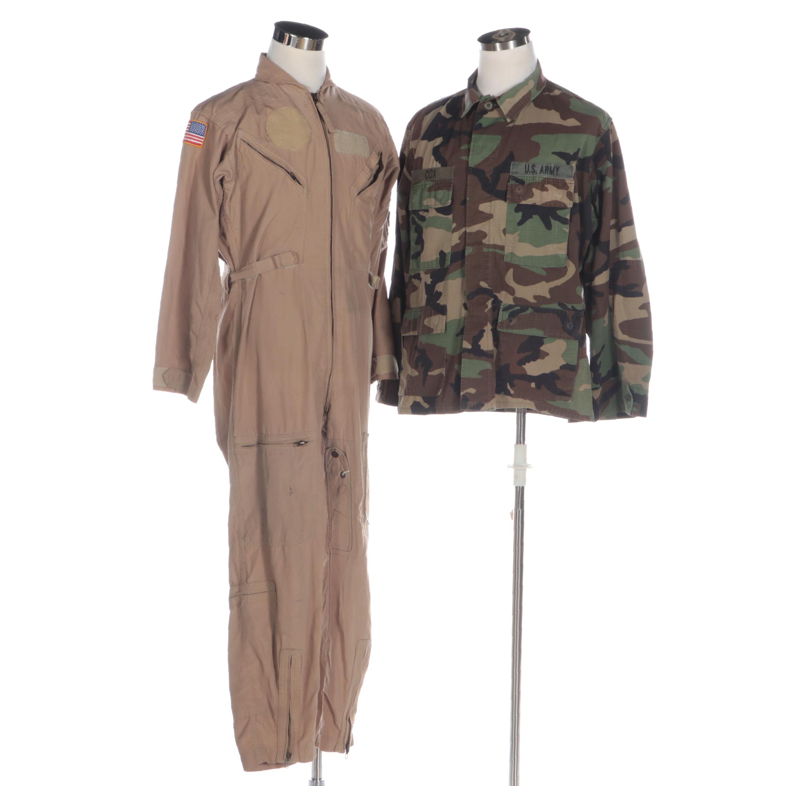 U.S. Army Reserve Flyers Coveralls and U.S. Army BDU Woodland Camo Coat ...