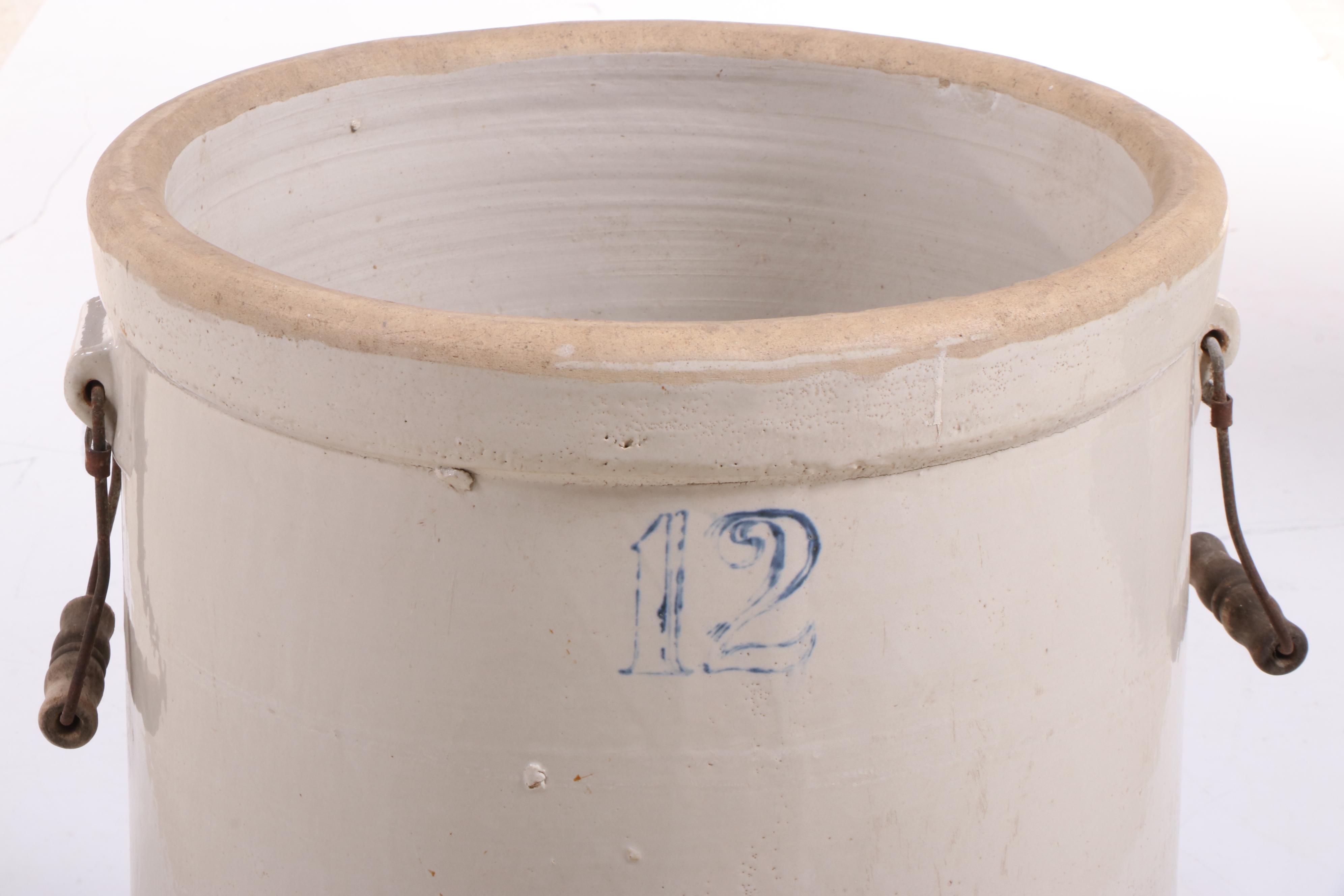Twelve Gallon Salt Glazed Stoneware Crock, Early 20th Century | EBTH