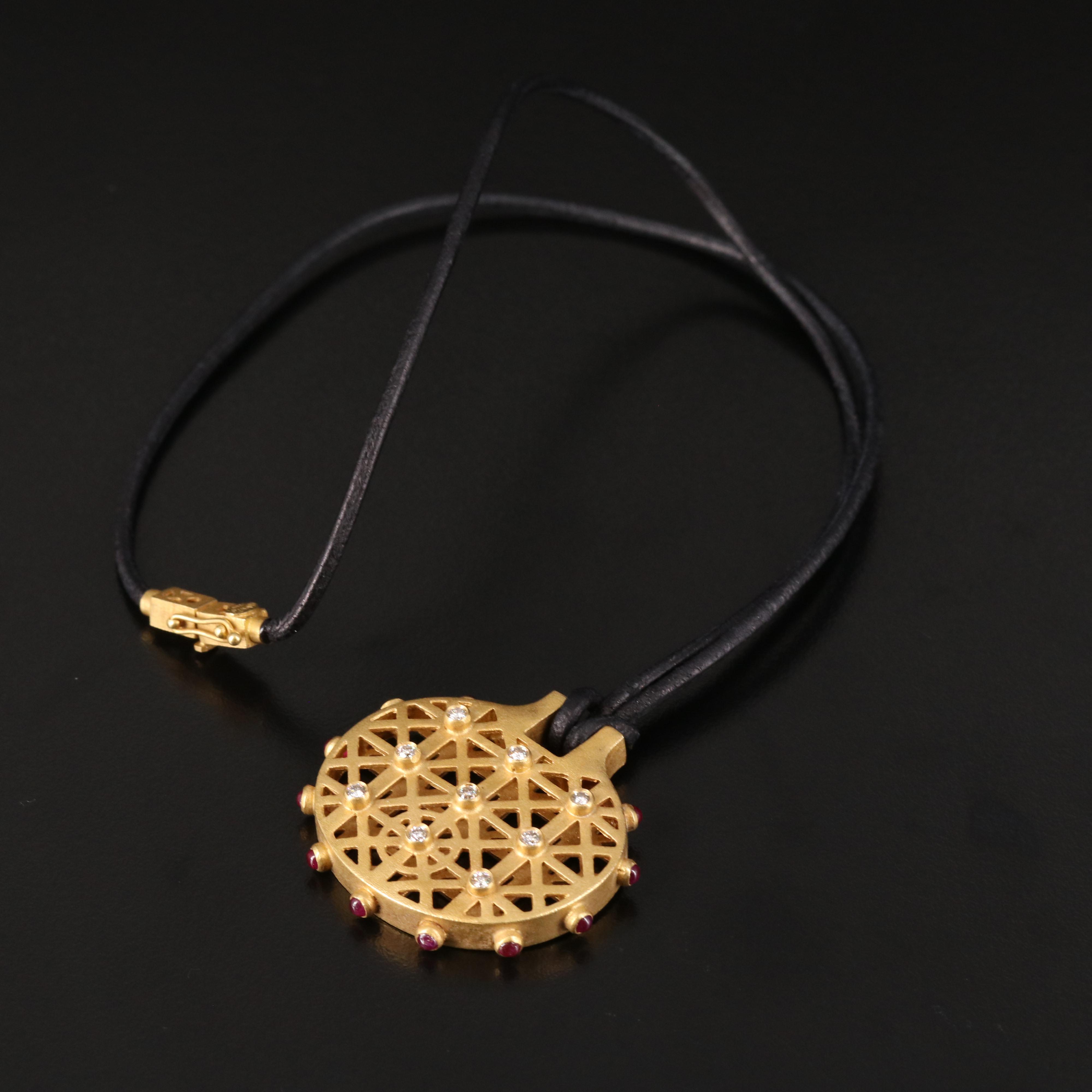 Fibula 18K Diamond and Ruby Lattice Pendant Necklace | EBTH