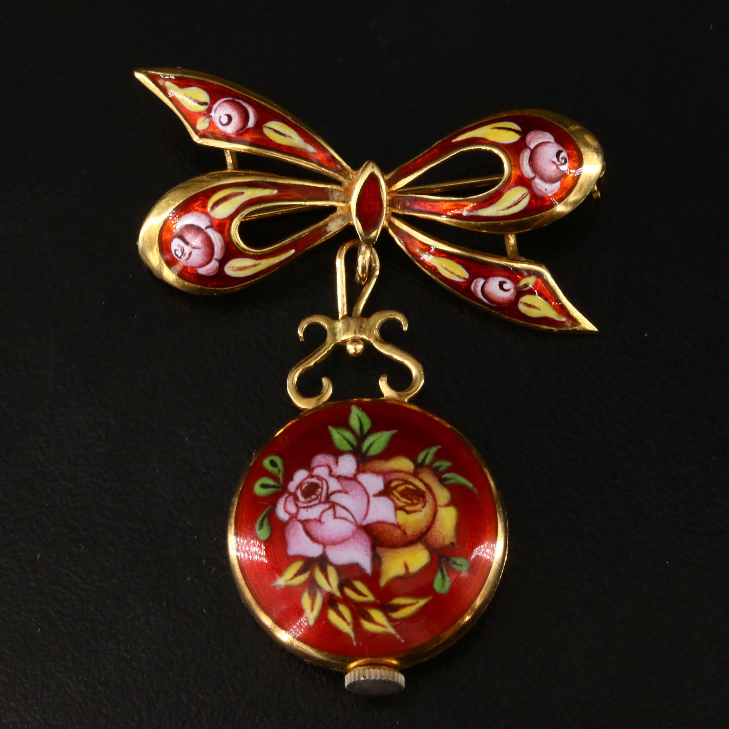 Perfexion 18K Enamelled Case and Brooch Watch Pin | EBTH