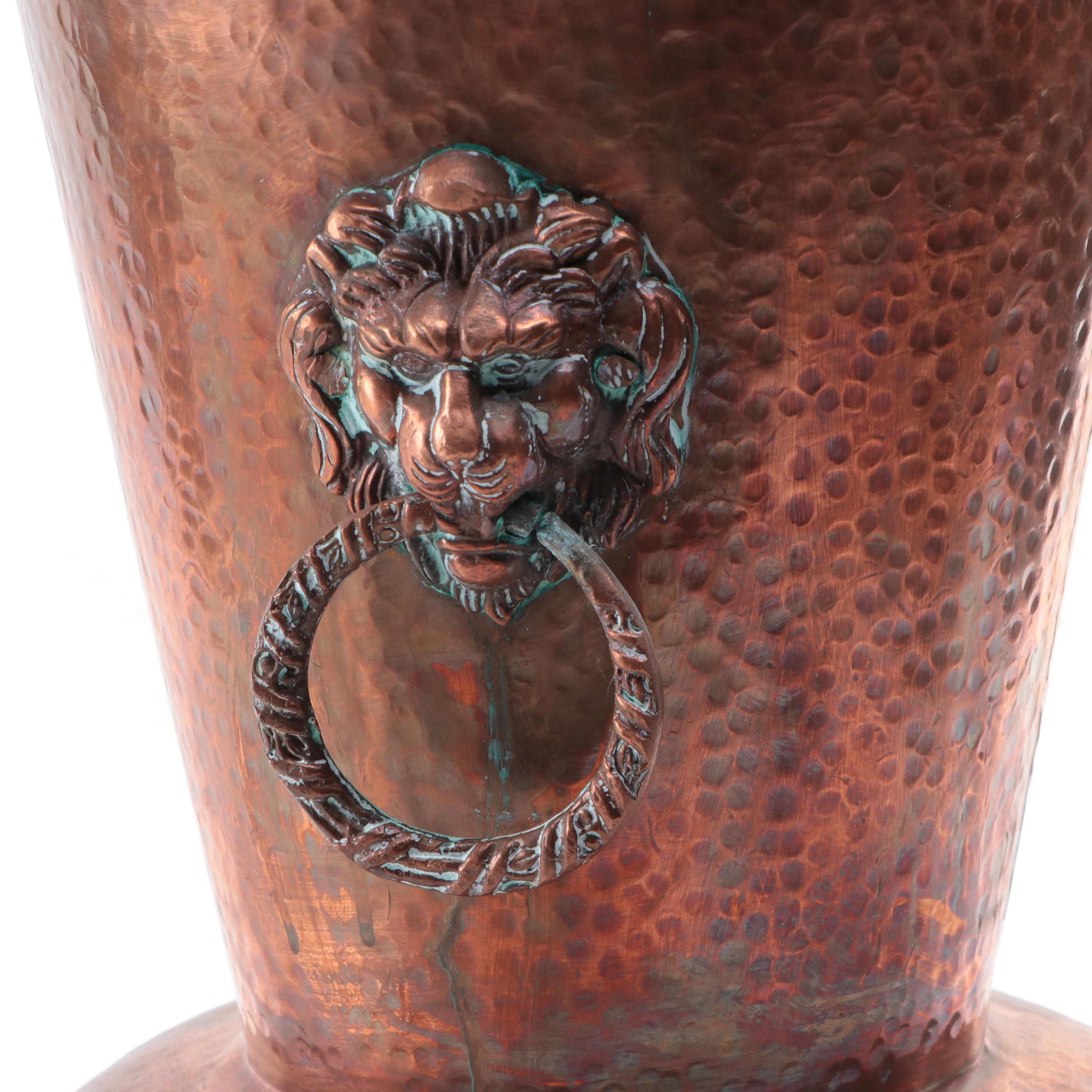 Hammered Copper Lion Head Umbrella Stand | EBTH