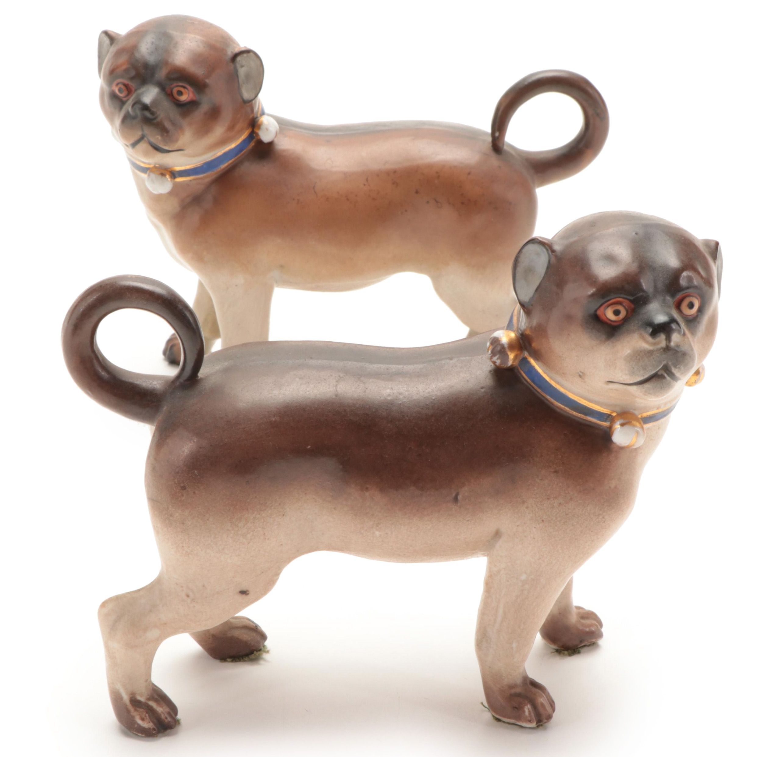 Continental European Hand-Painted Porcelain Pug Figures, 19th Century ...