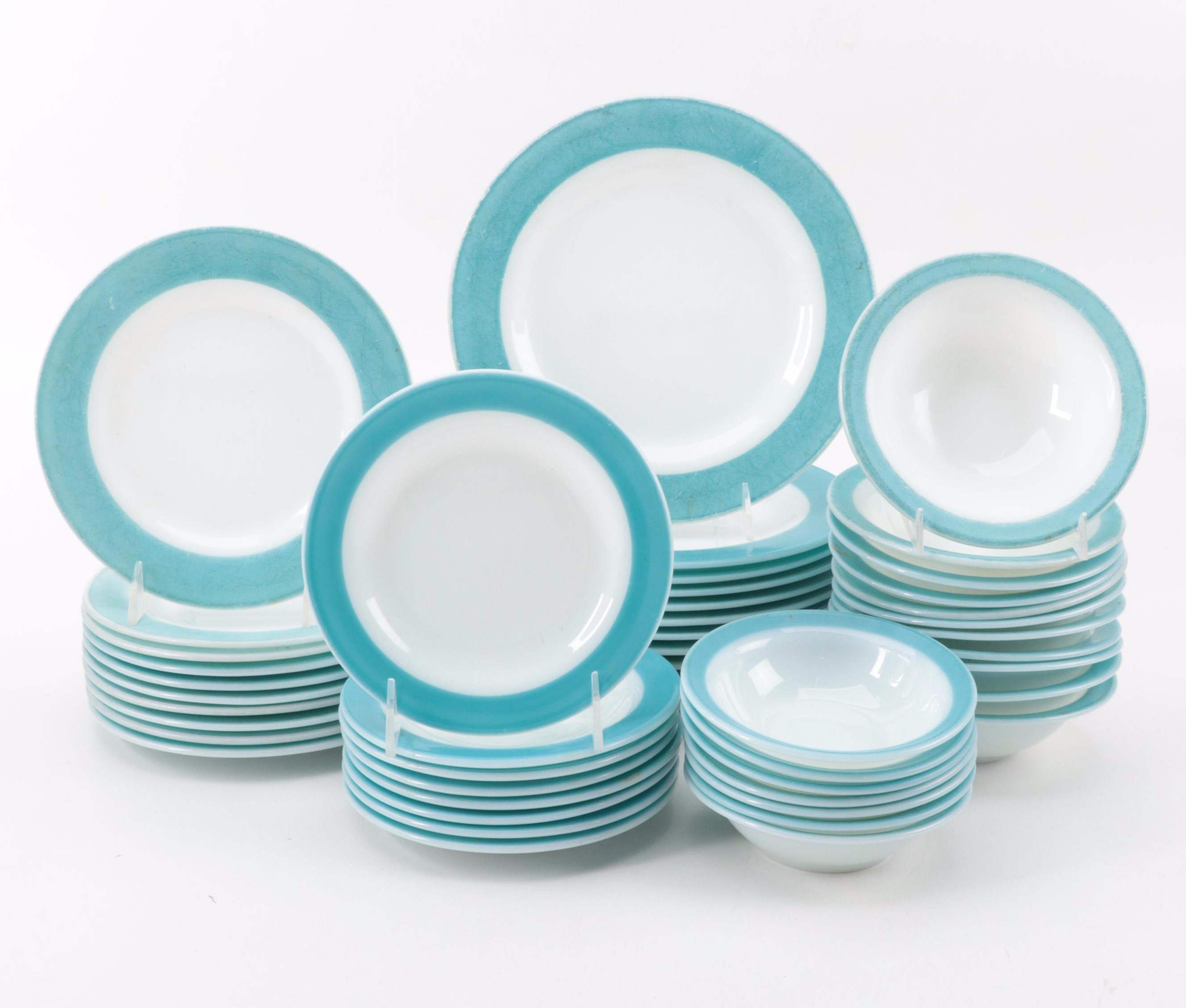 Pyrex "Turquoise" Band Milk Glass Dinnerware, Mid to Late 20th Century ...
