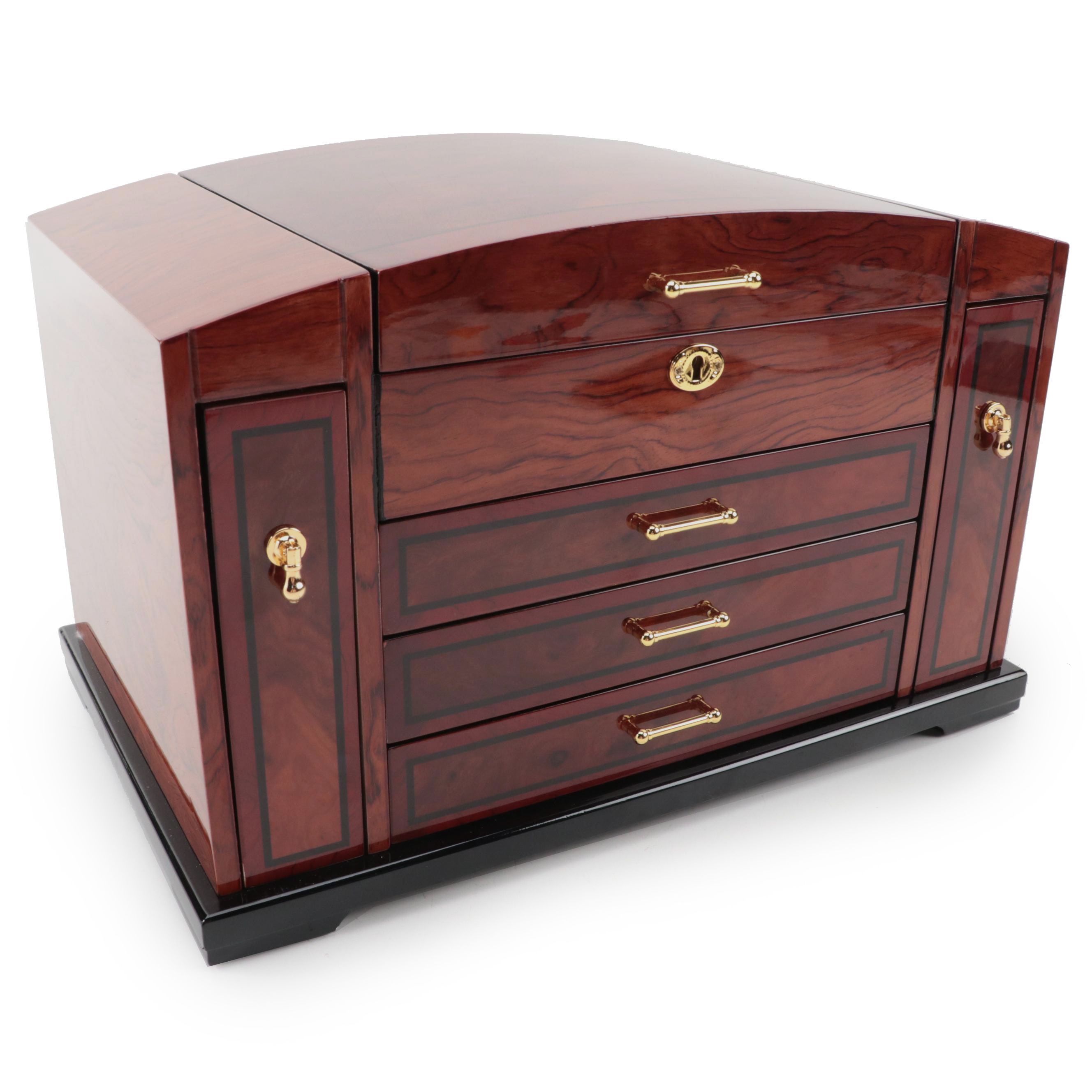 Jere Bubinga Veneer with Arch Top Elm Burl Inlay Three Drawer Jewelry ...