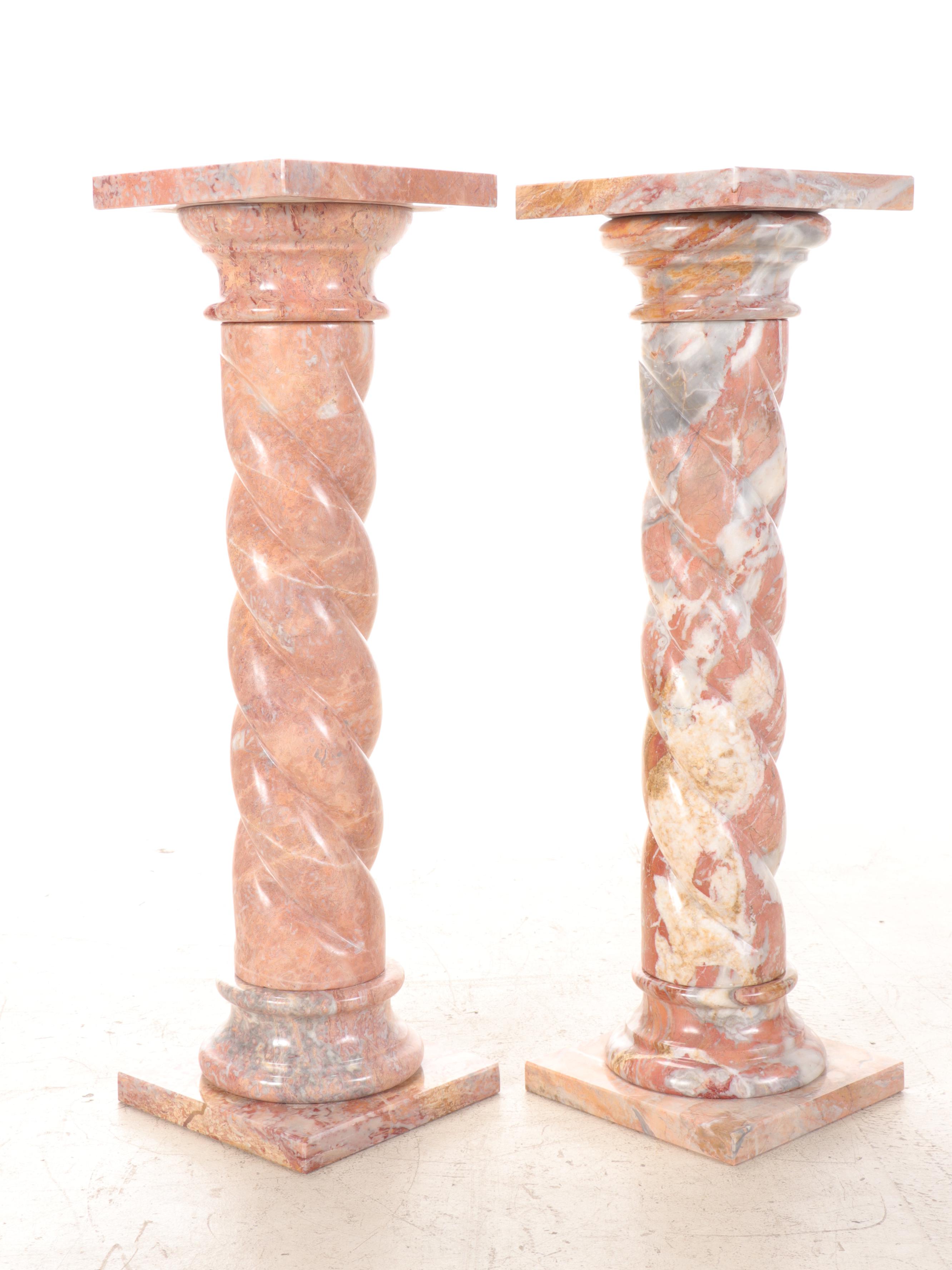 Pakistan Pink Marble Hand-Carved Planter Pillars | EBTH