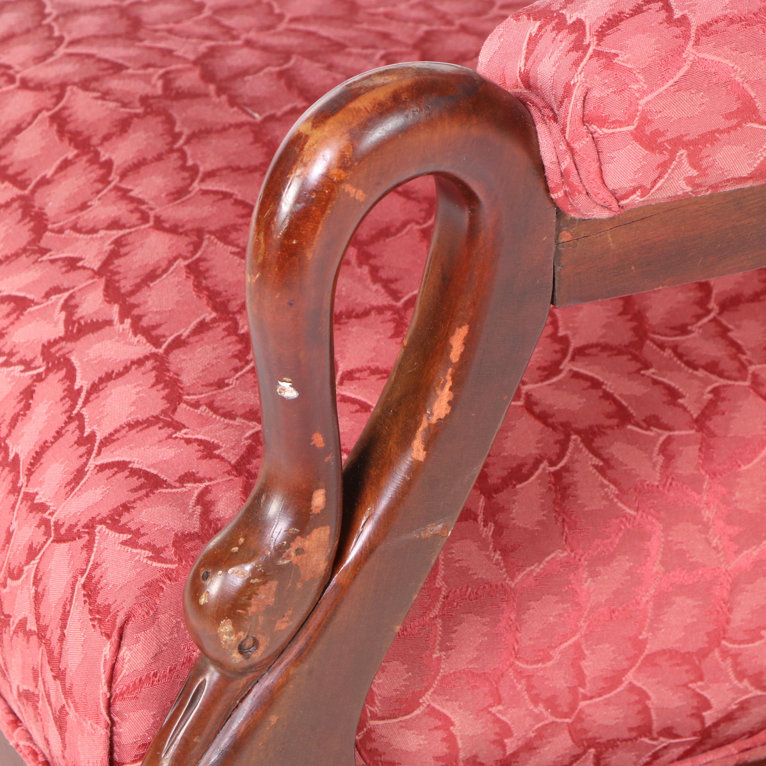 Classical Style Mahogany-Finish Upholstered Gooseneck Rocking Chair ...