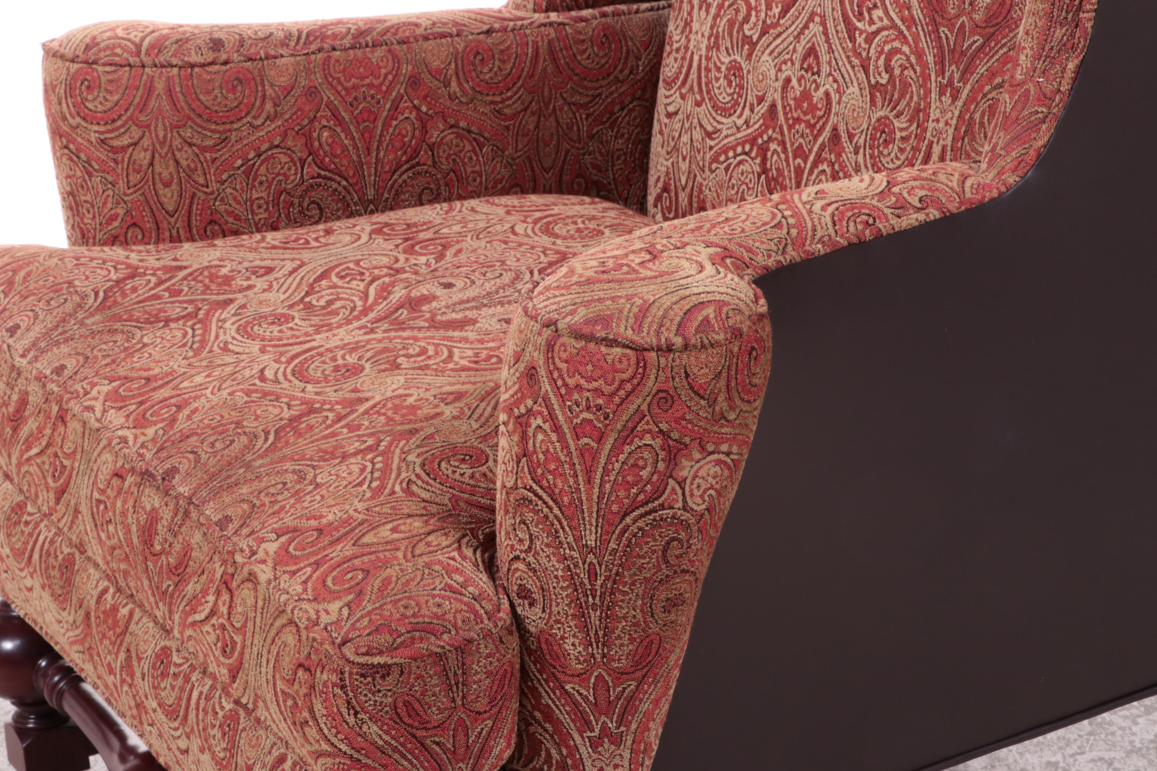 Baker Furniture Baroque Style Custum-Upholstered Mahogany Wingback ...