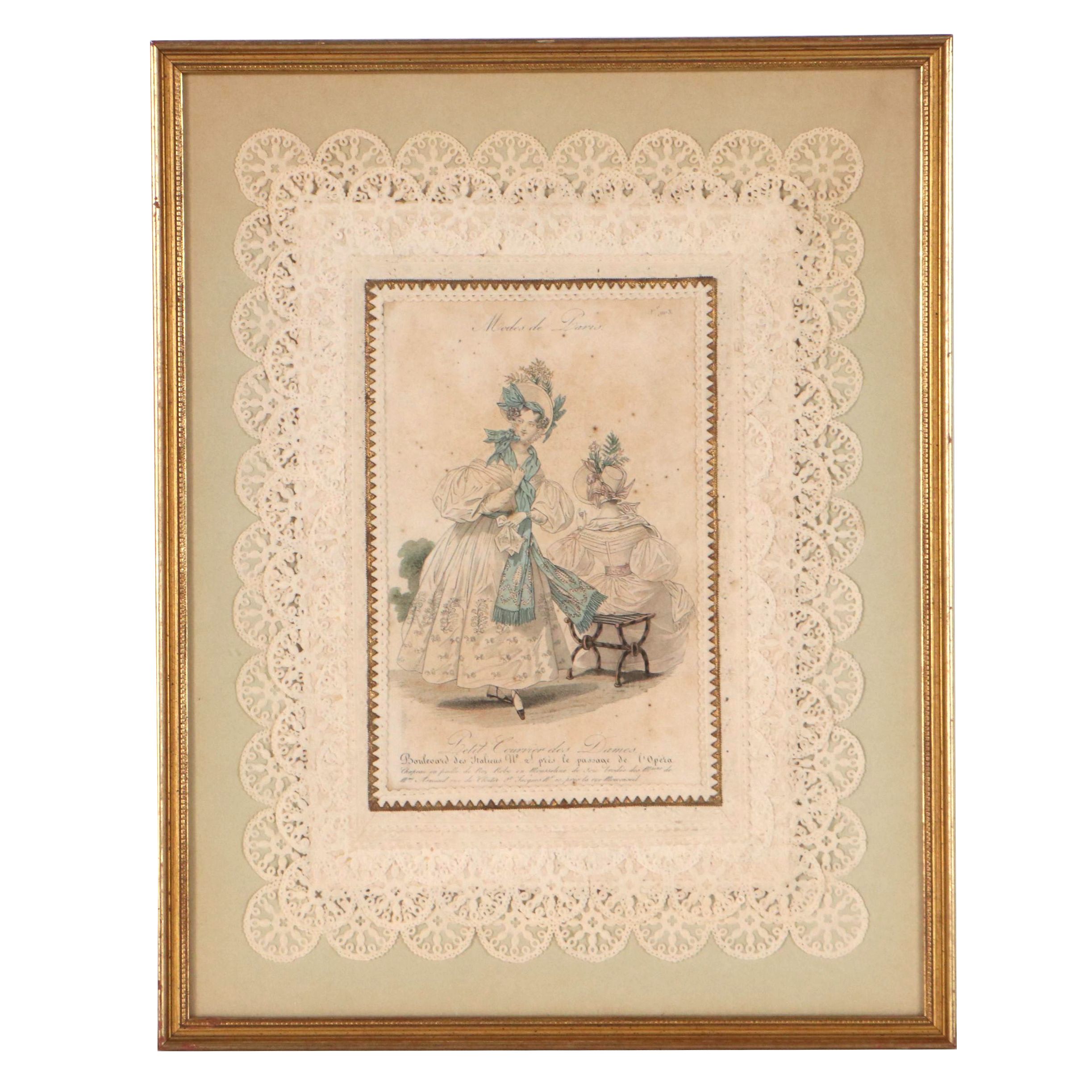 Hand-Colored Lithograph of Fashion Illustration "Petit Courrier des ...