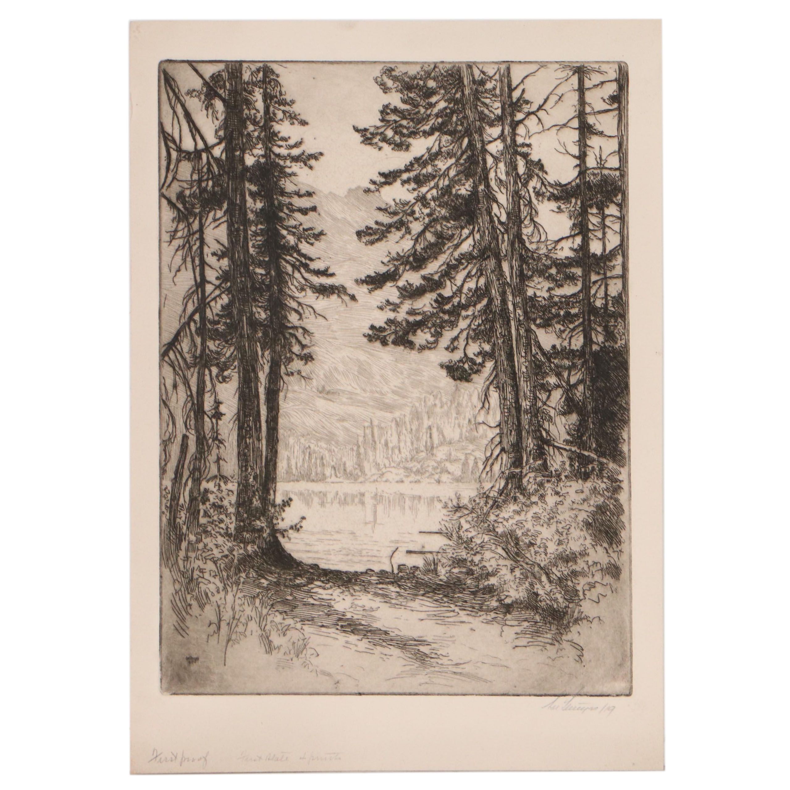 Lee Sturges Etching "A Mountain Lake," 1919 | EBTH