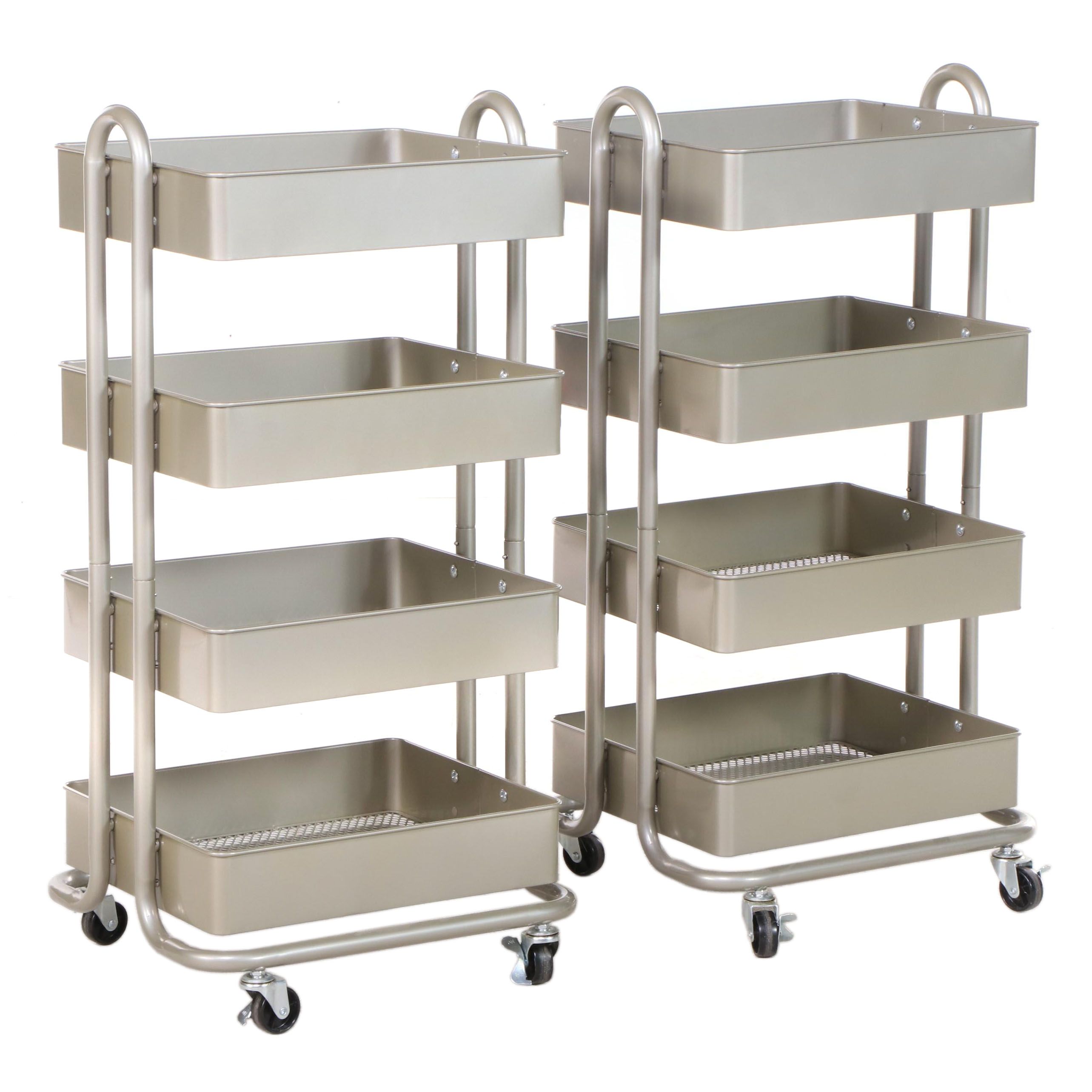 Pair of Contemporary Metal Four-Shelf Utility Carts | EBTH
