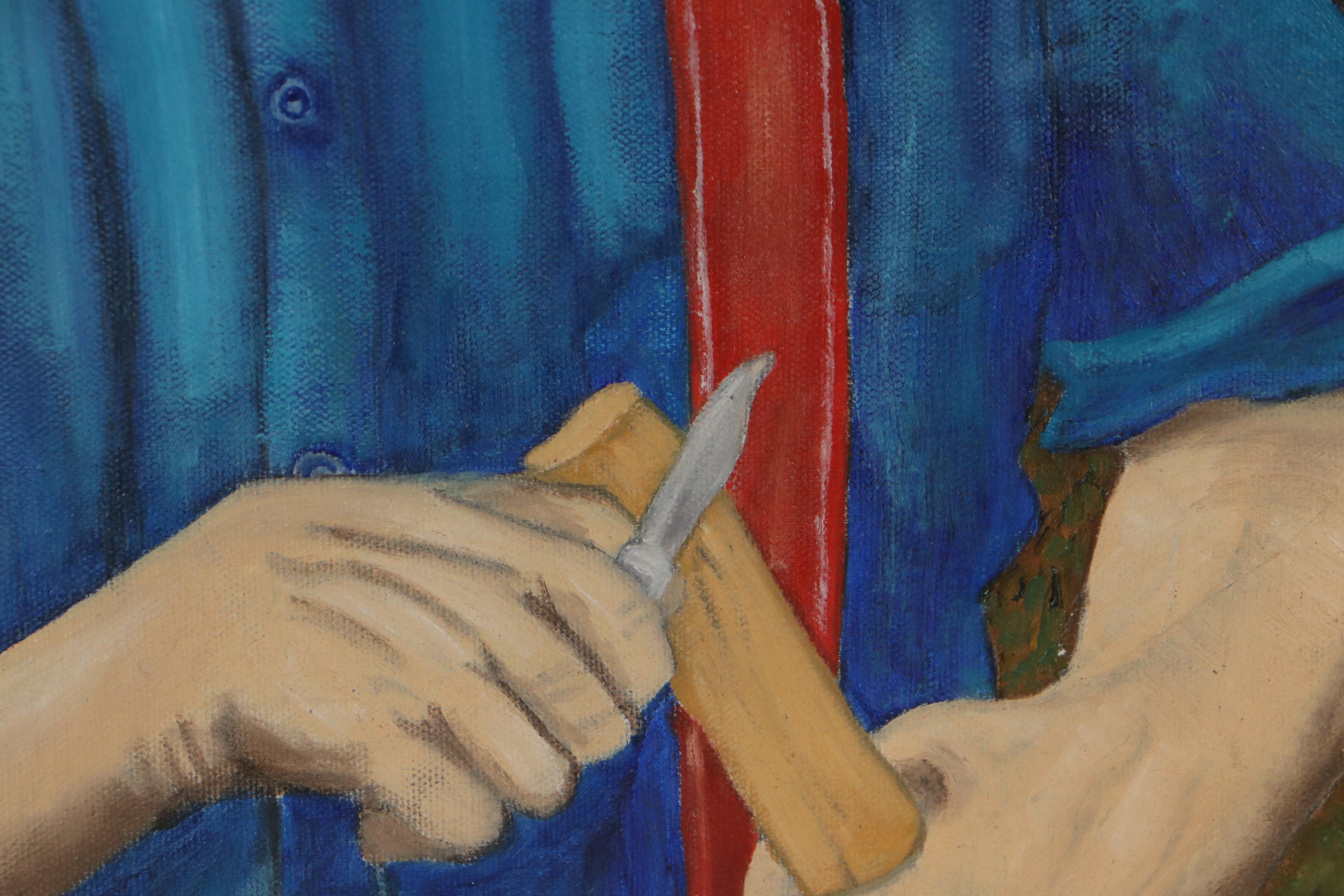 Tim Sizemore Oil Painting "The Whittler," 1980 | EBTH