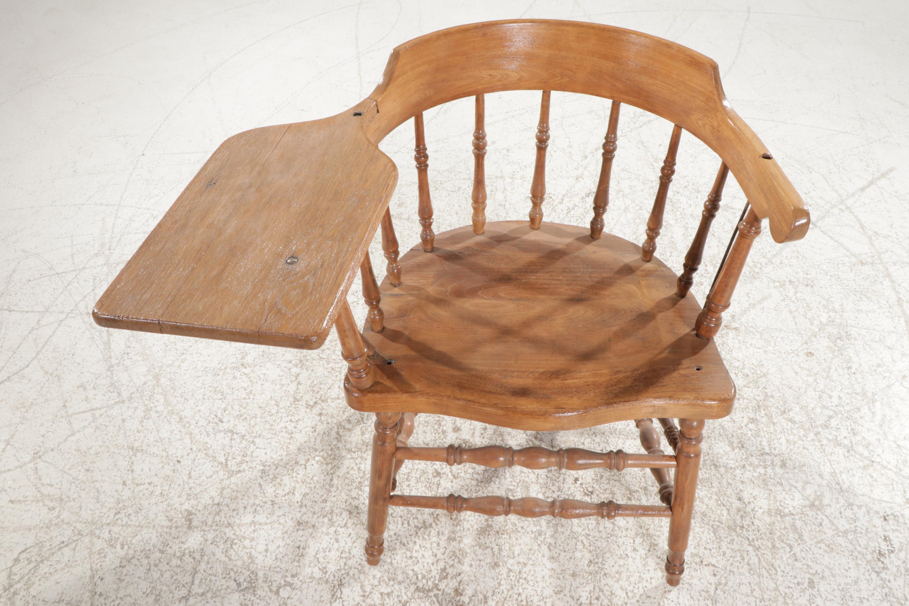 Windsor Style Wood Writing-Arm Chair with Turned Spindles, Early to Mid ...