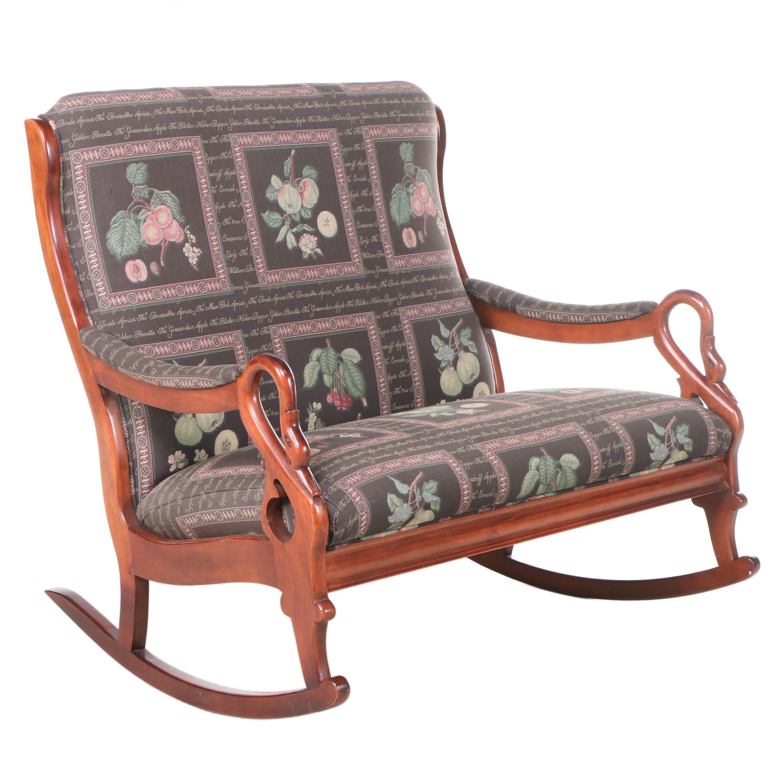Classical Style Cherrywood-Stained and Custom-Upholstered Settee Rocker ...
