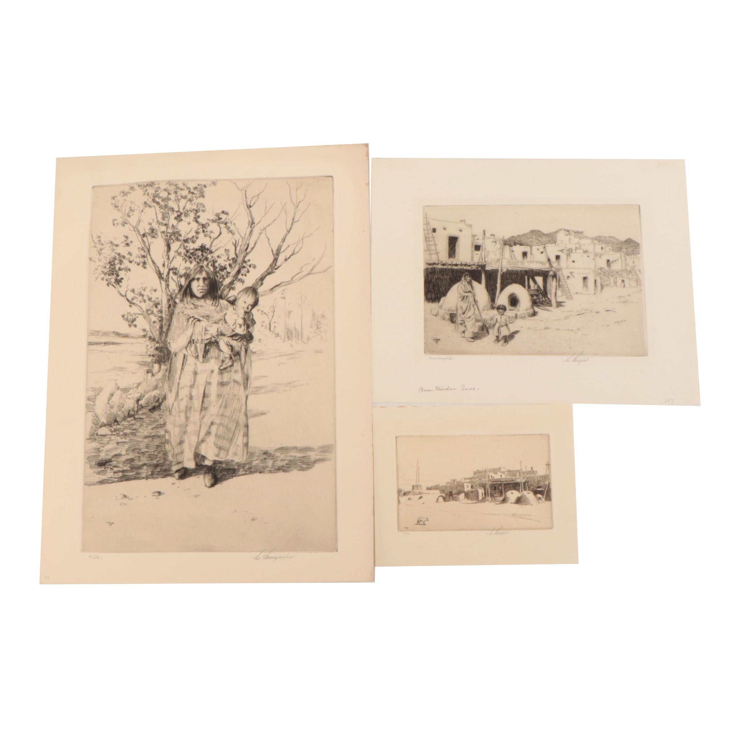 Lee Sturges Etchings Including "A Hopi Madonna," Early 20th Century ...