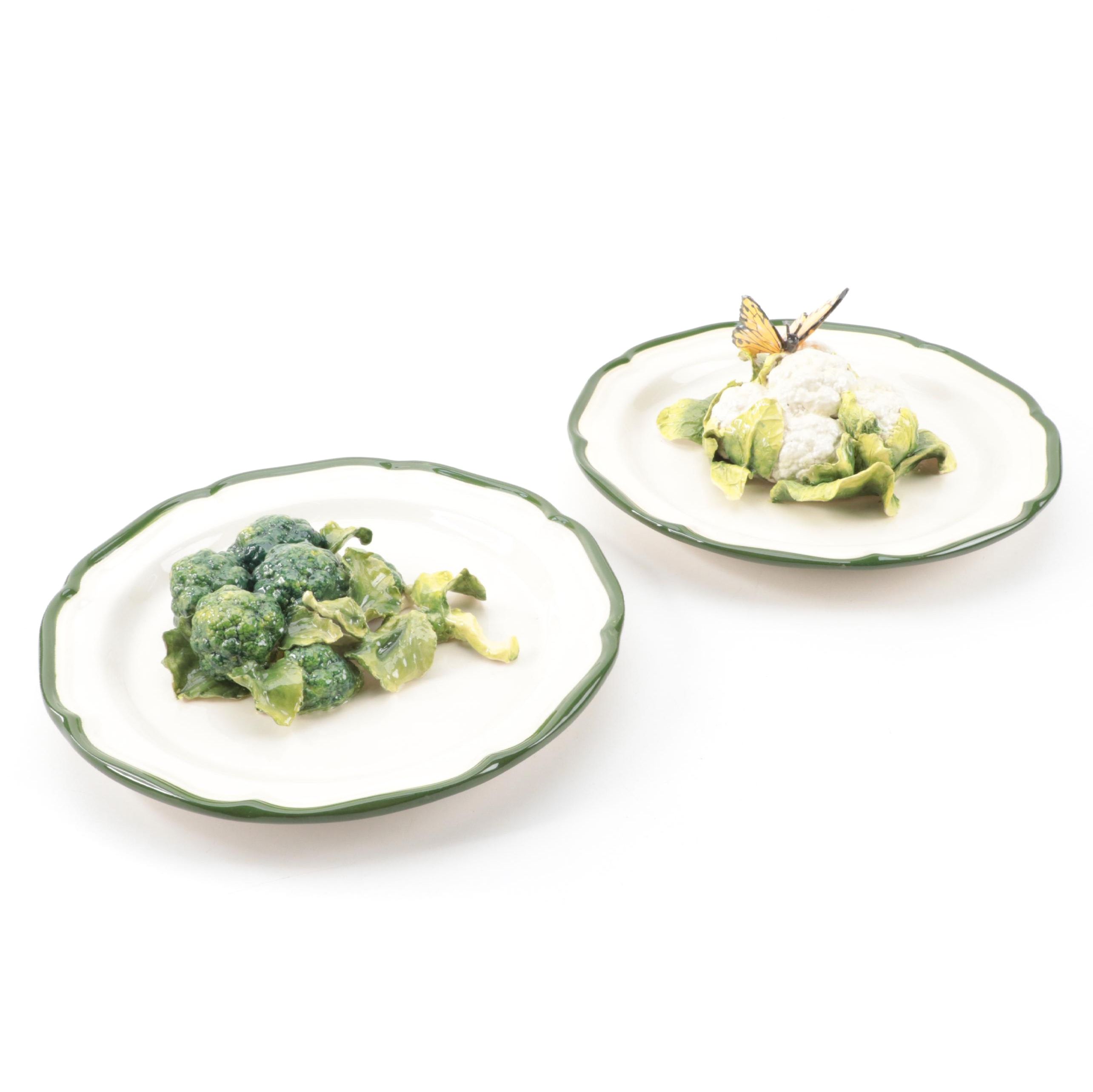 Eva Gordon Brocolli and Cauliflower Plates Art Pottery Sculptures | EBTH