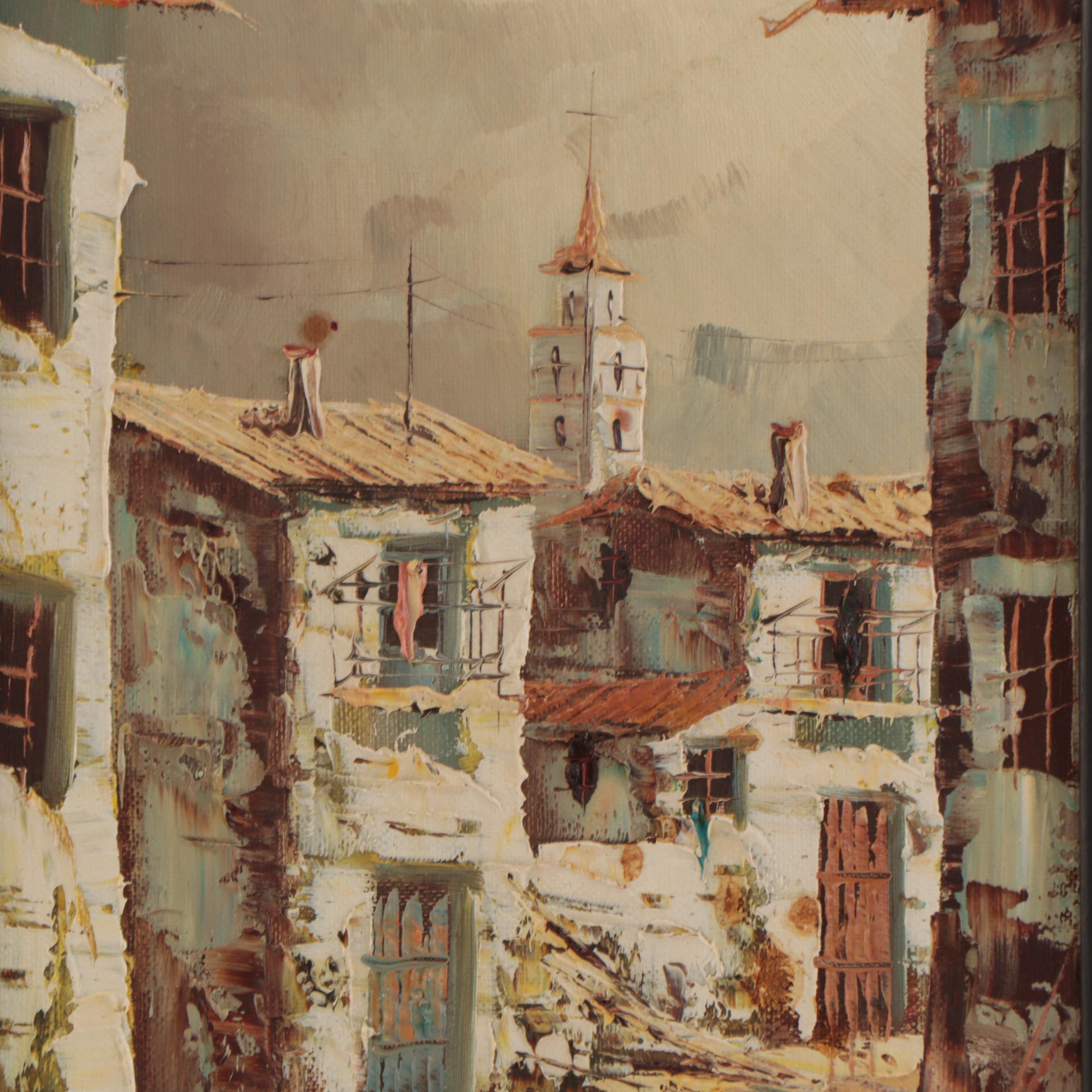 Juan Pascual City Street Scene Oil Painting | EBTH
