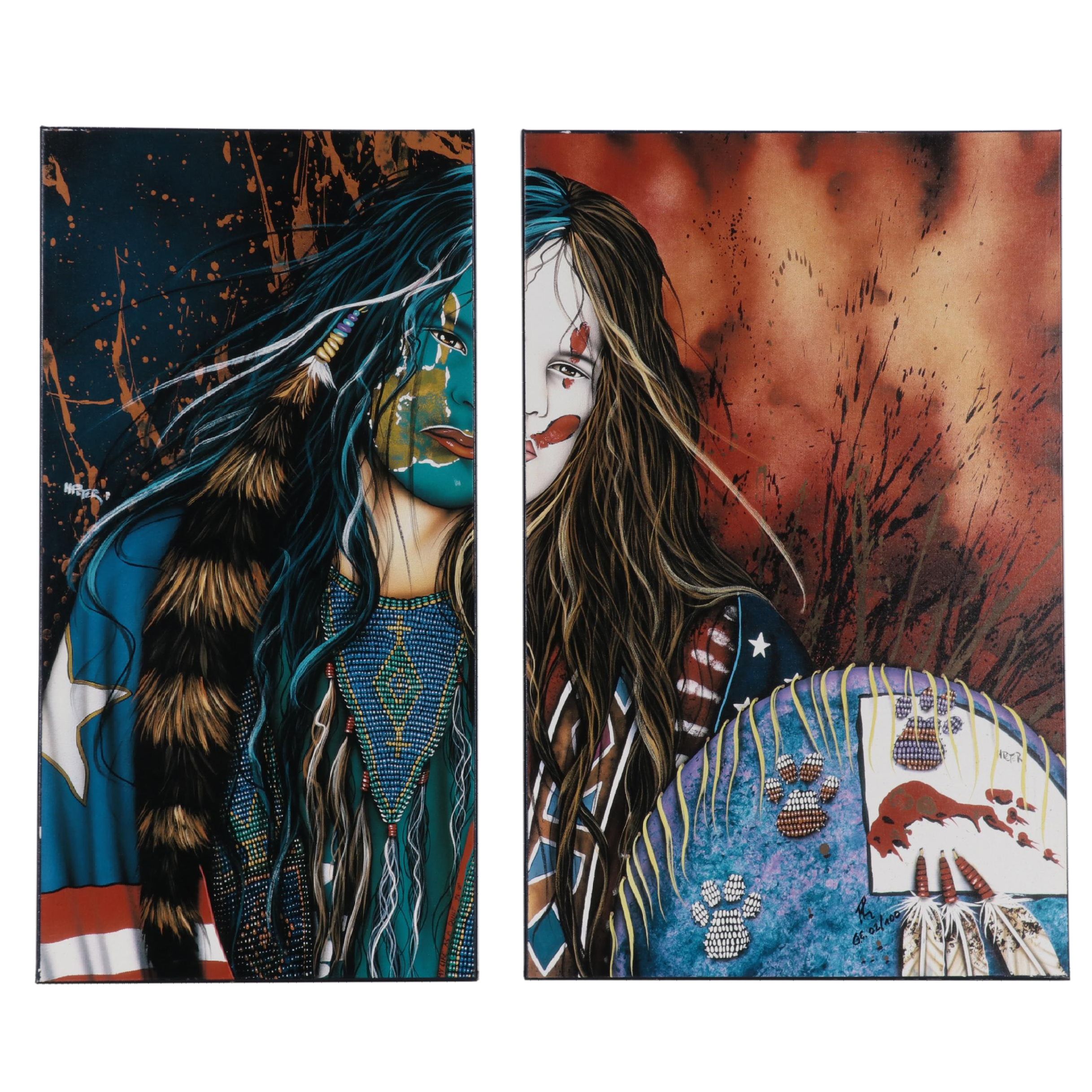 Henri Peter Portrait Digital Print Diptych of Native American Figure | EBTH