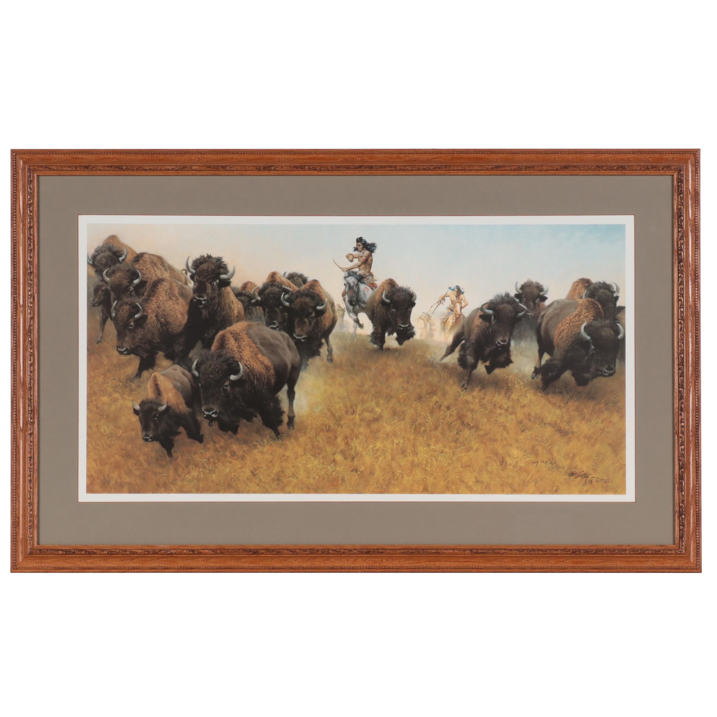 Frank McCarthy Offset Lithograph of Native American Hunting Buffalo | EBTH