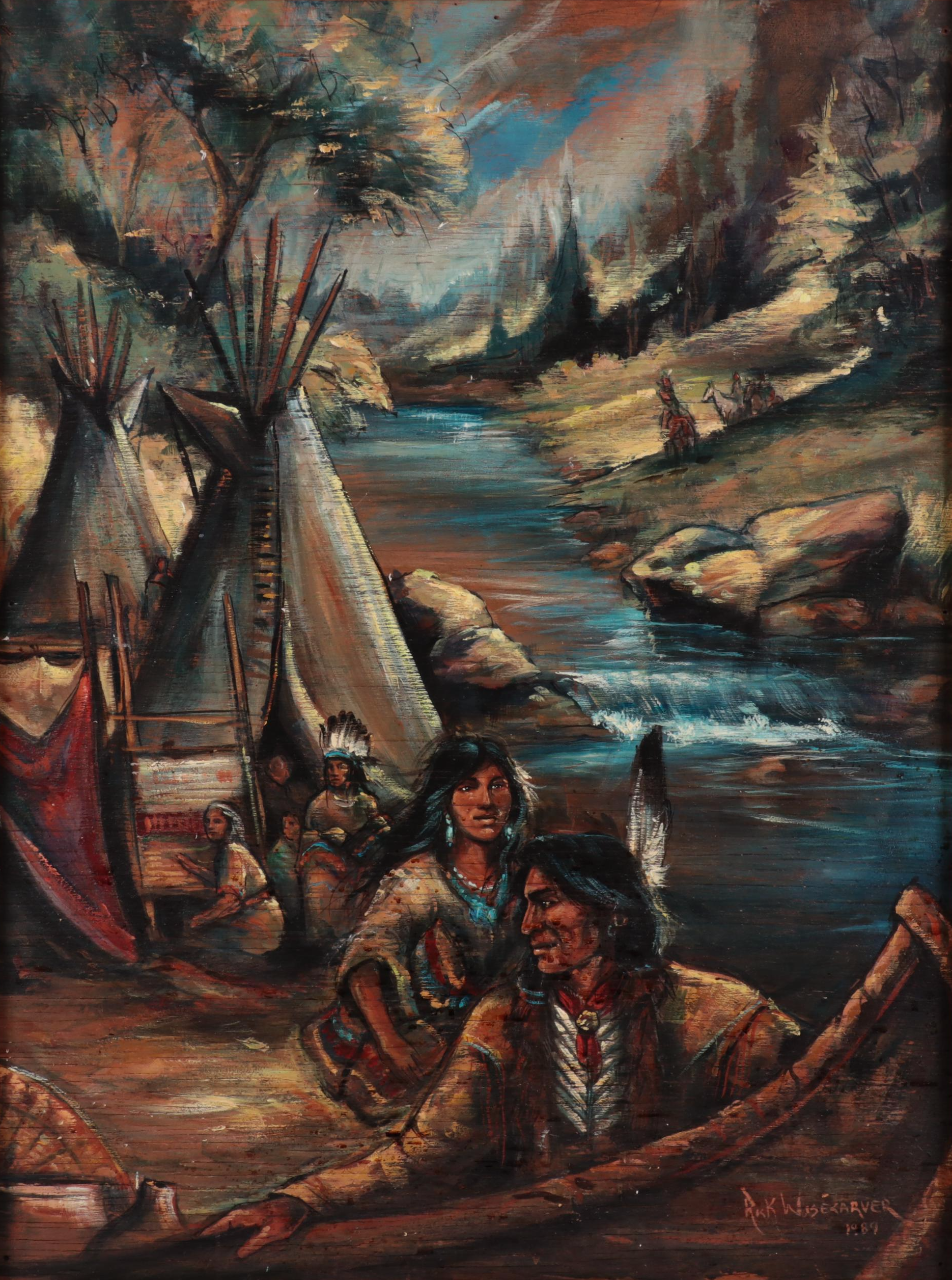 Rick Wisecarver Native American Scene Oil Painting, 1989 | EBTH