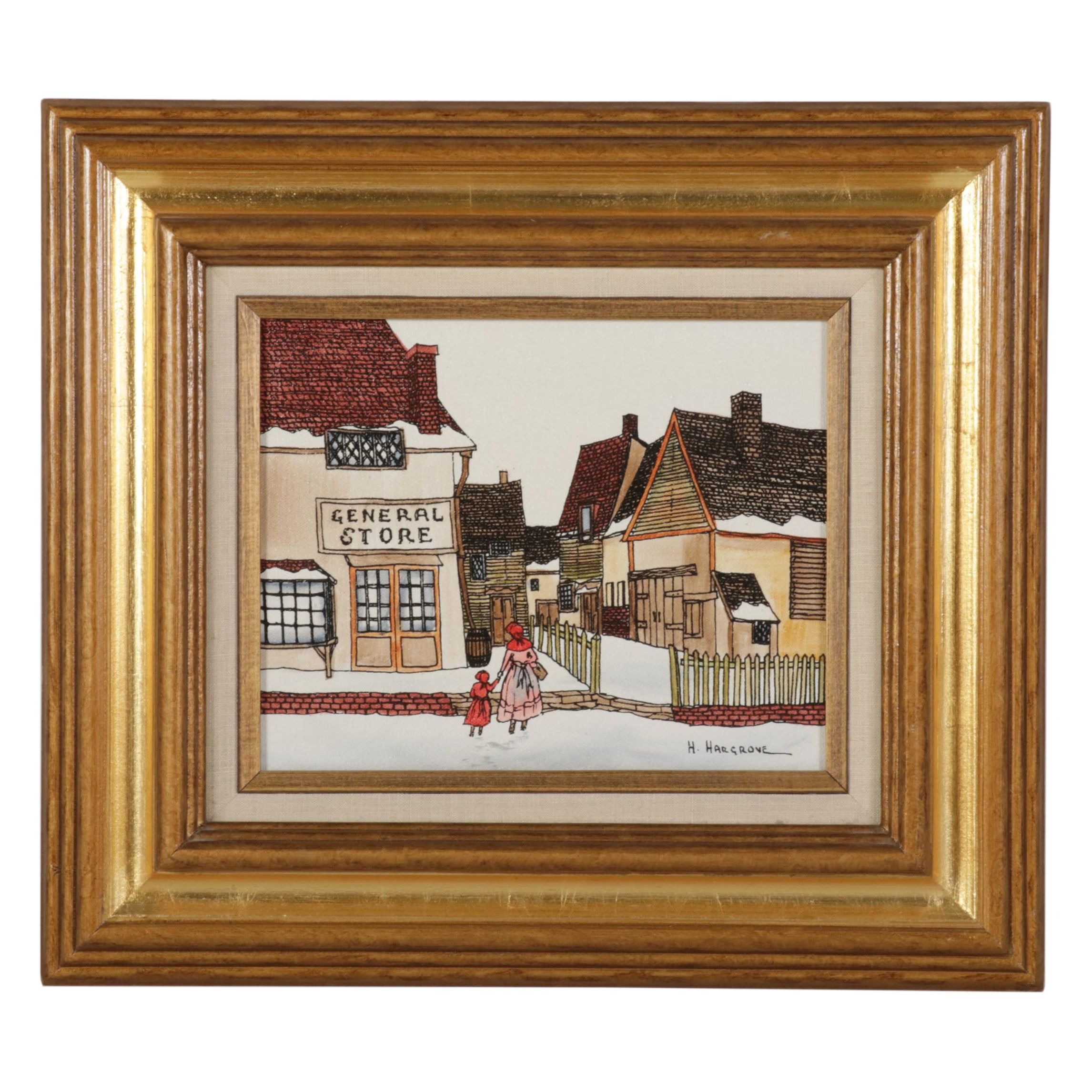Embellished Serigraph After H. Hargrove of General Store in Winter | EBTH