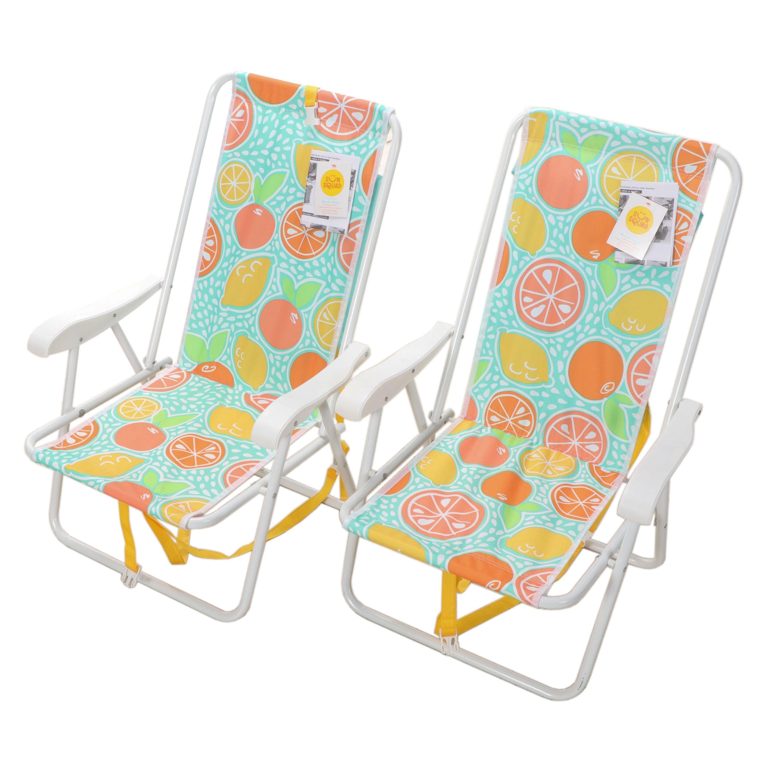 Pair of Sun Squad Fruit Print Backpack Beach Chairs | EBTH