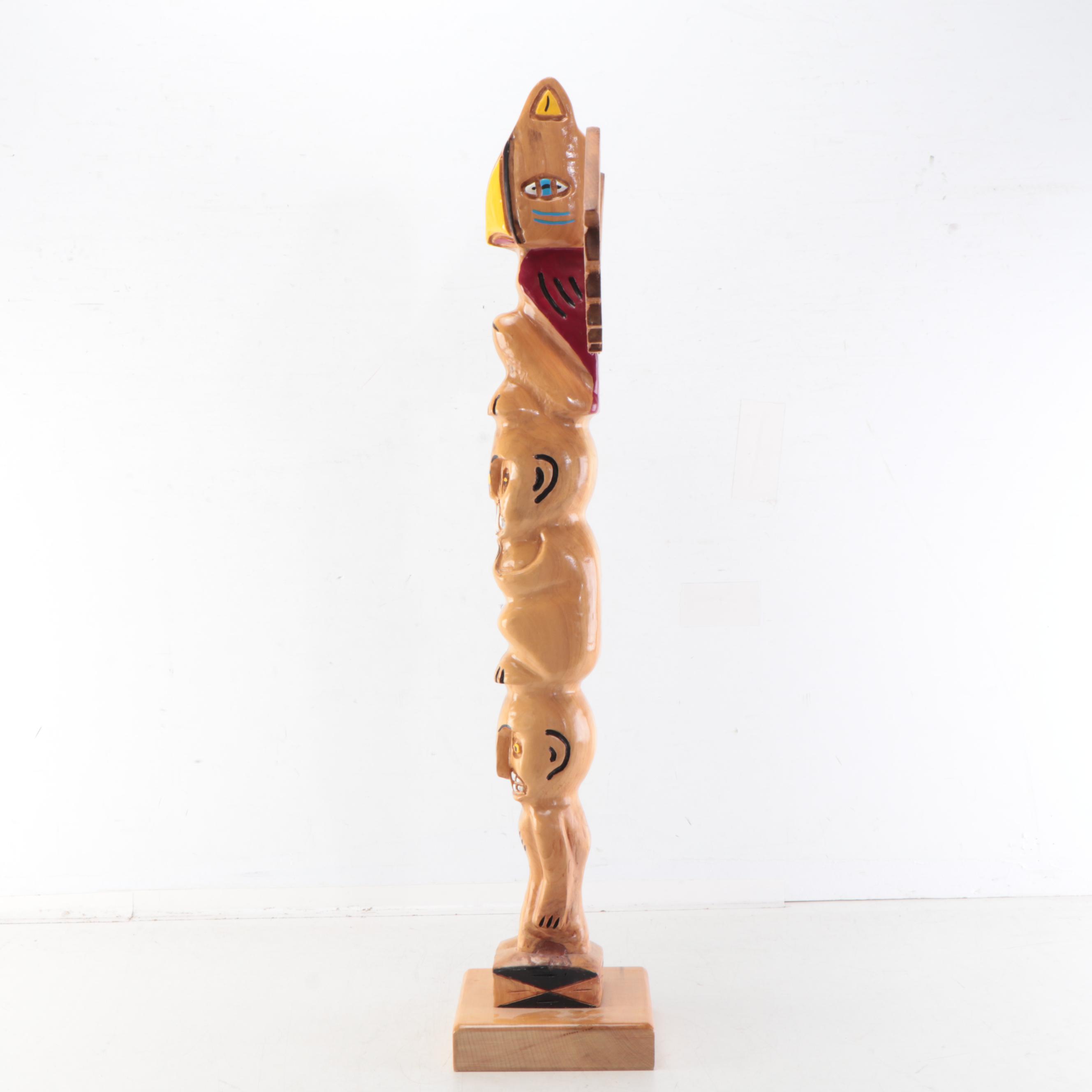Cherokee Carved Wood Polychrome Totem Sculpture | EBTH