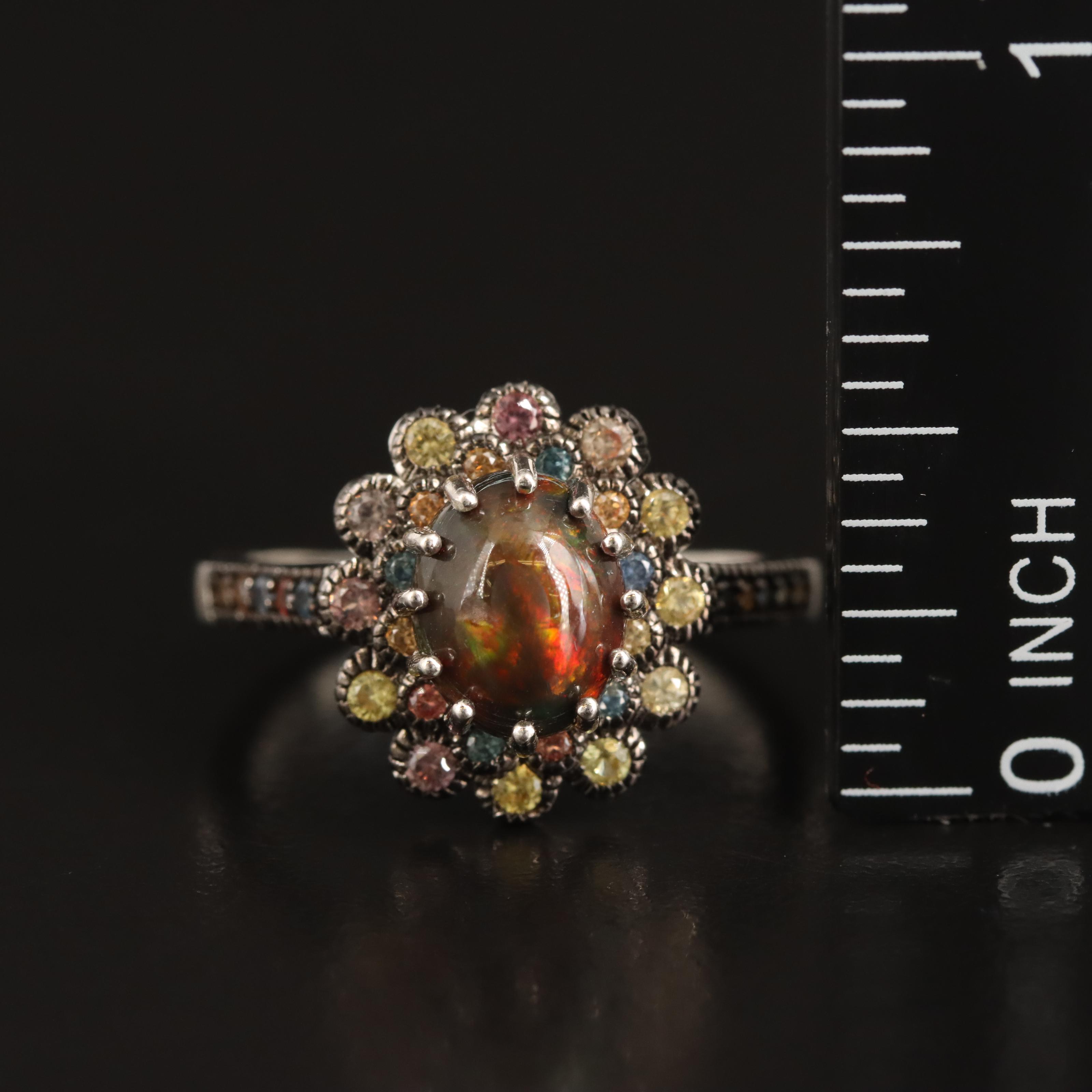 Sterling Common Opal and Sapphire Ring | EBTH