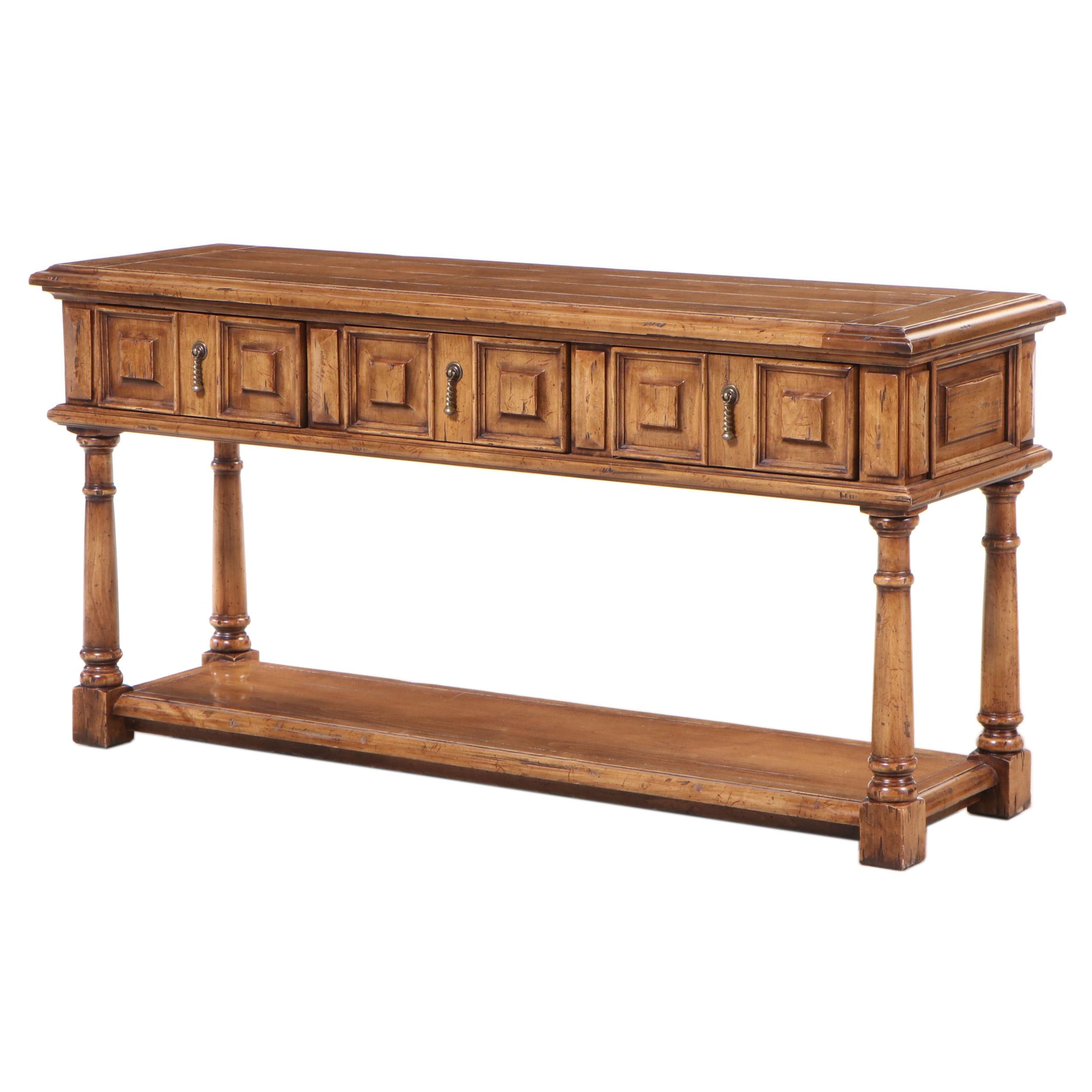 French Provincial Style Hardwood Three-Drawer Console Table ...