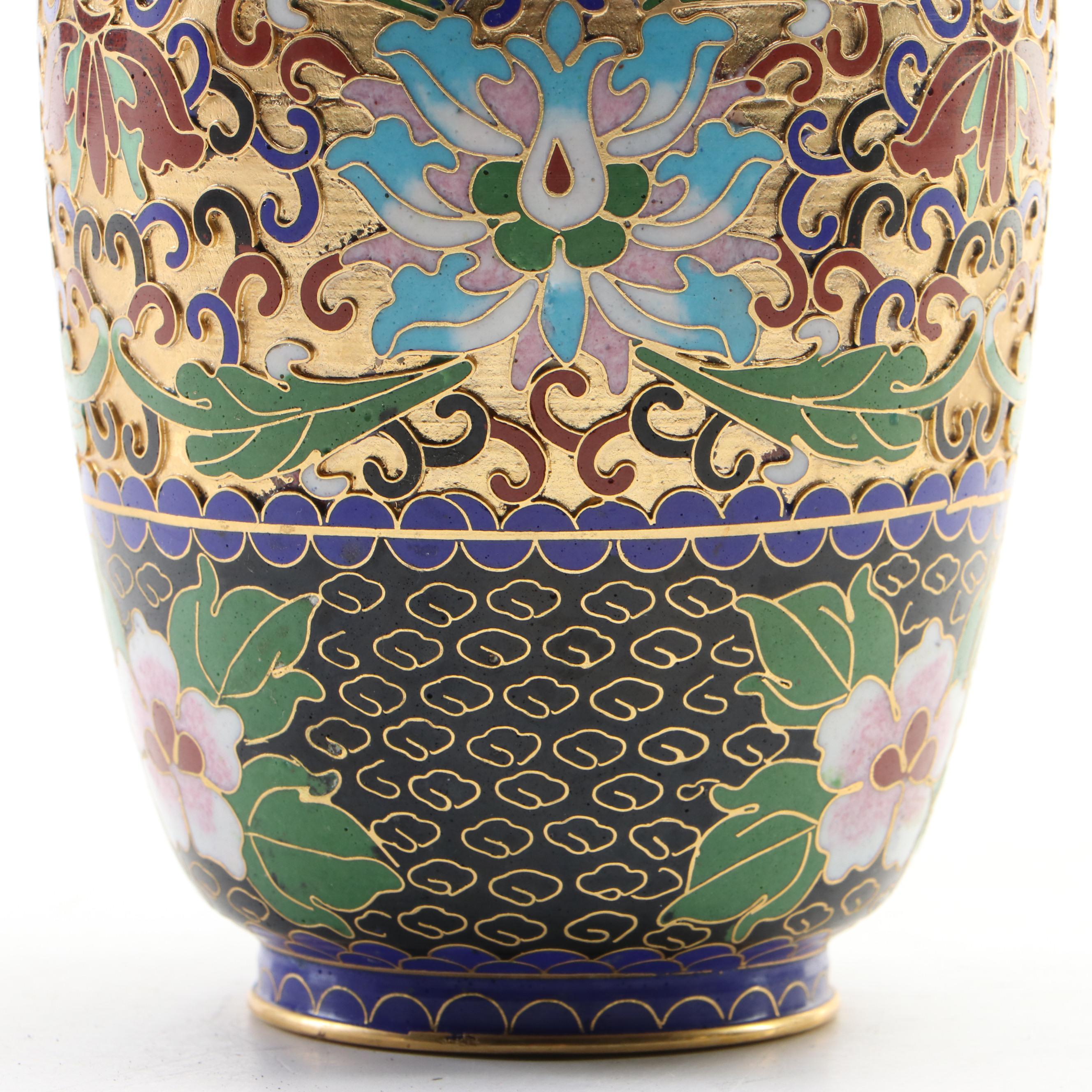 Chinese Cloisonné Phoenix Candle Pricket with Vases and Champlevé Bowl | Everything But The House