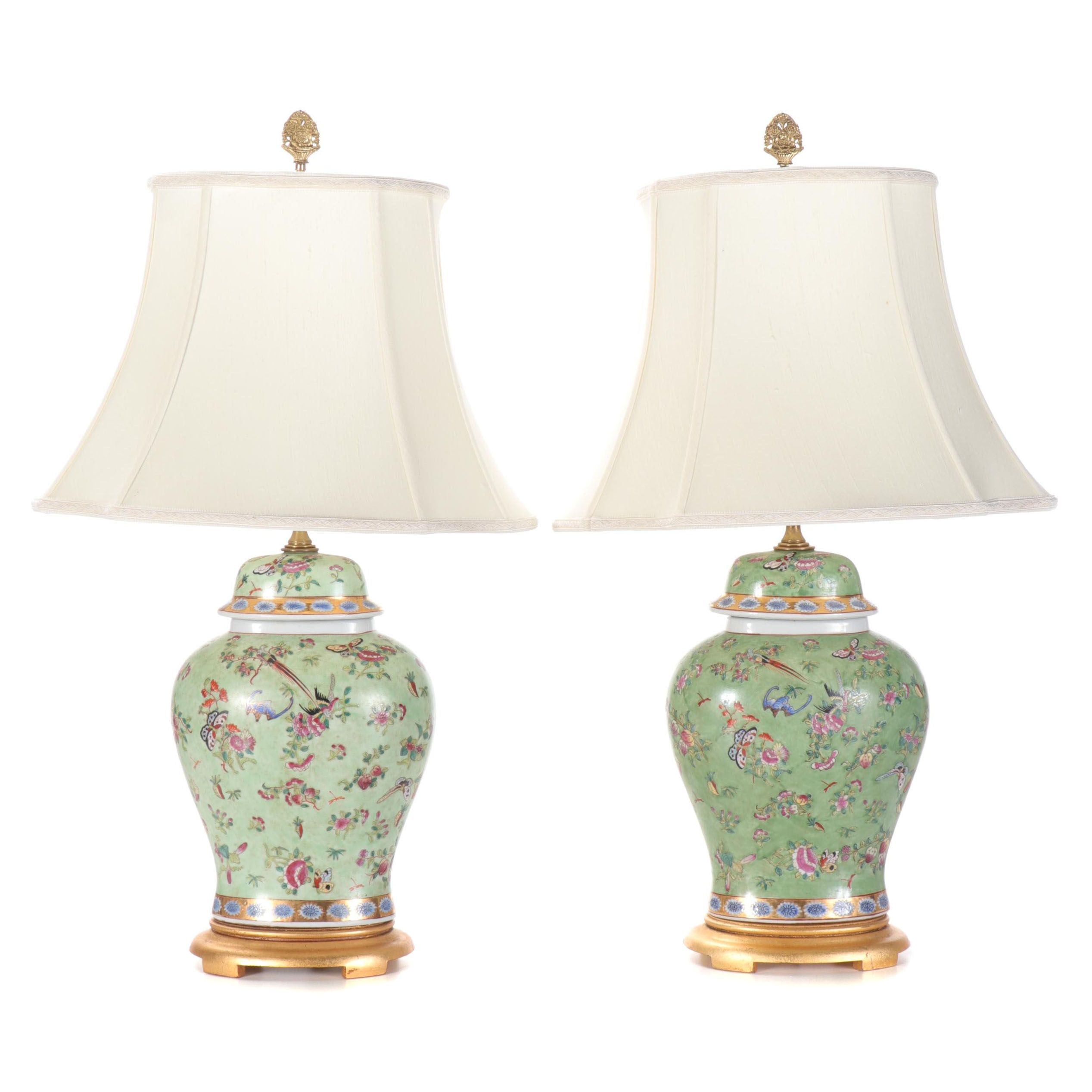Chelsea House Famille Verte Porcelain Ginger Jar Table Lamps | EBTH