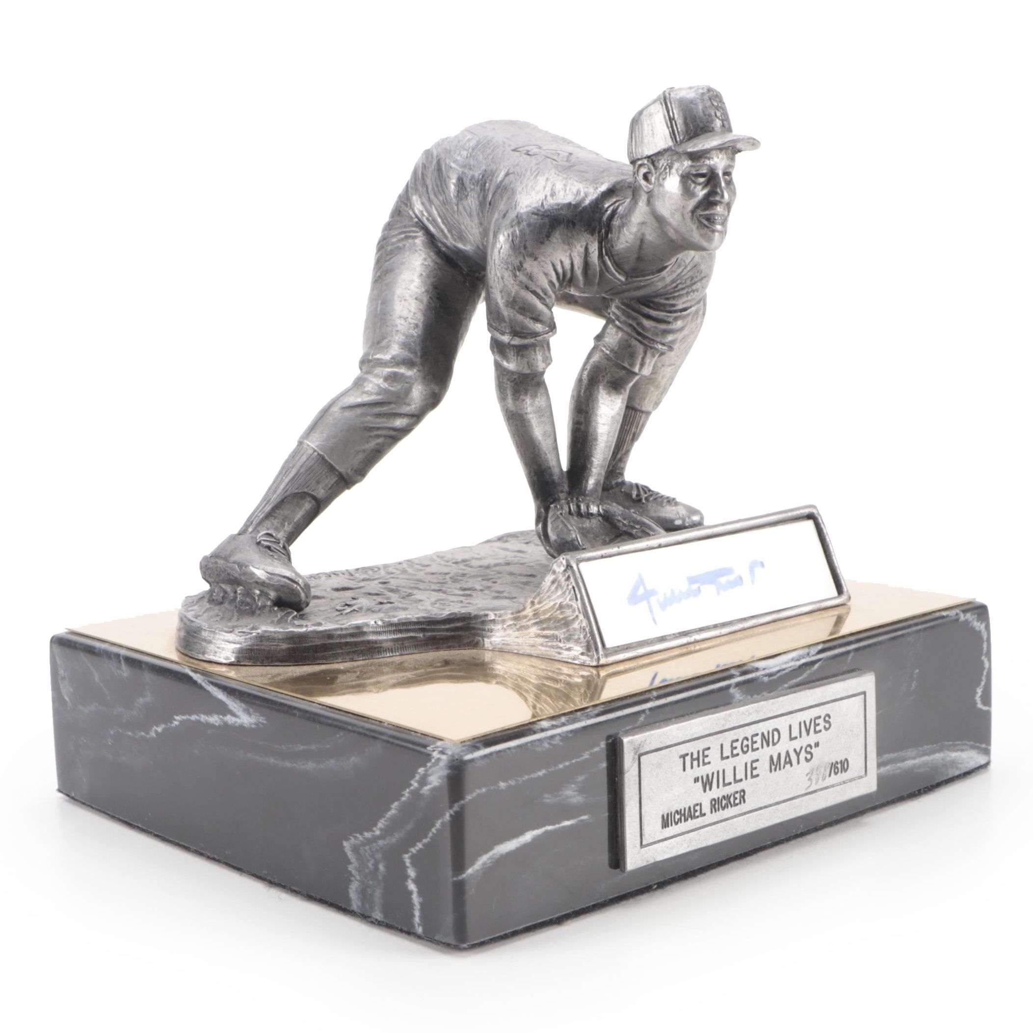 Willie Mays Signed "The Legend Lives" Pewter Baseball Statue by Michael ...