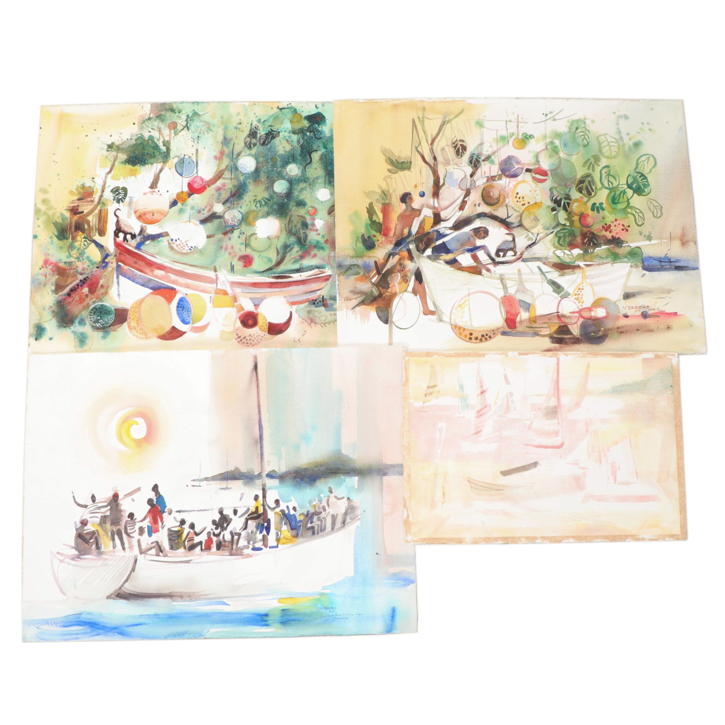 Sanford and Virginia Brooks Watercolor Paintings | EBTH