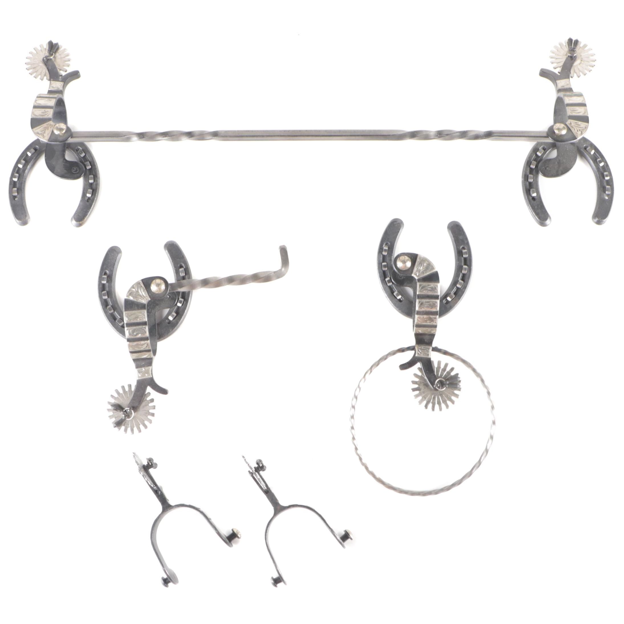 Nordic Forge Wrought Iron Spur and Horseshoe Towel and Paper Racks with ...