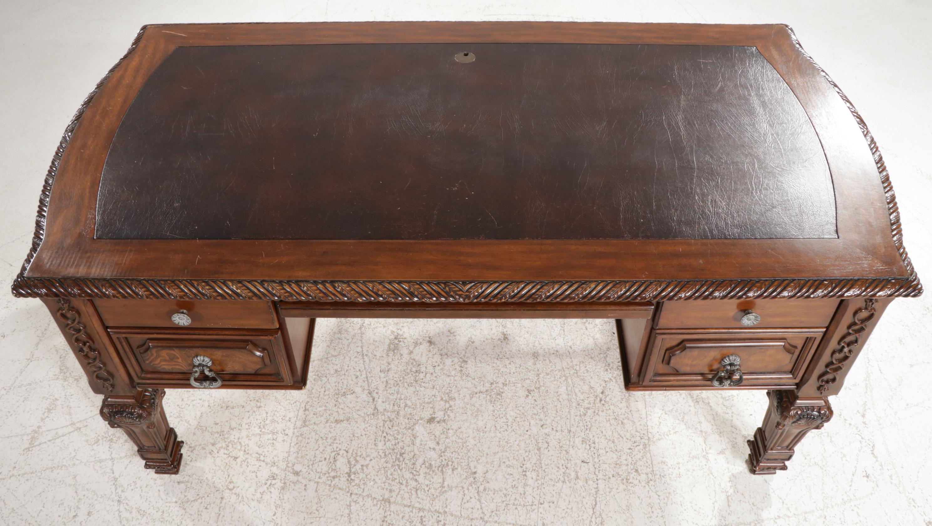 Contemporary Rococo Style Wood Executive Desk with Leather Top Insert ...
